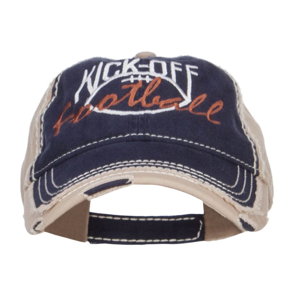 Kick Off Football Embroidered Frayed Bill Cap - Navy OSFM - Walmart.com