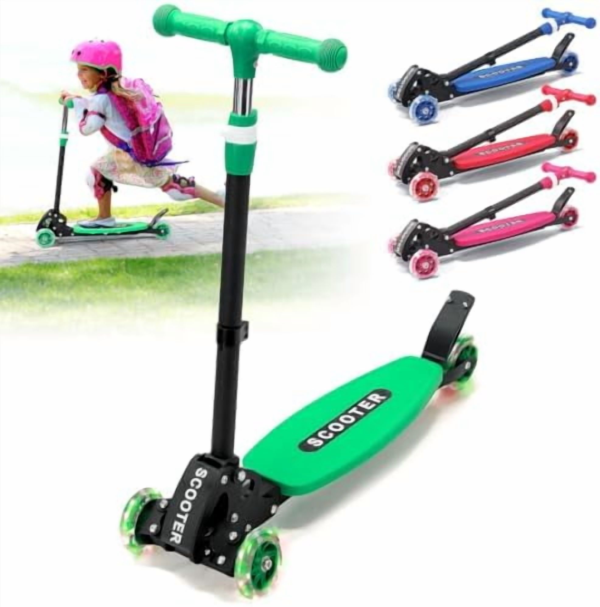 Kick Scooter for Kids Age 3-7 8-12, Light Up 3 Wheeled Scooters,Lean-to ...