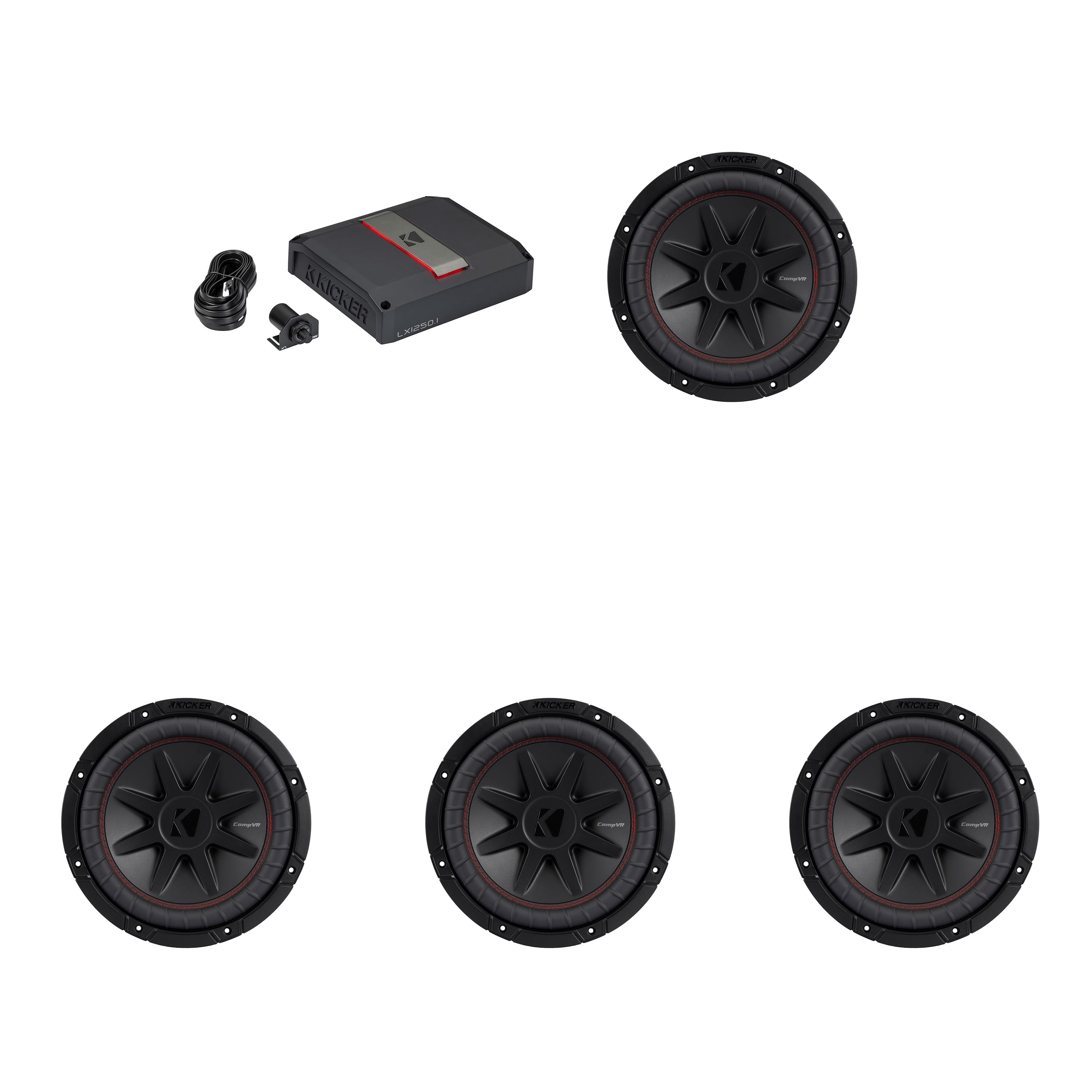 Kicker 10 Inch CVR Woofer (4) 52CVR102 Package with 51LX12501 Amplifier ...