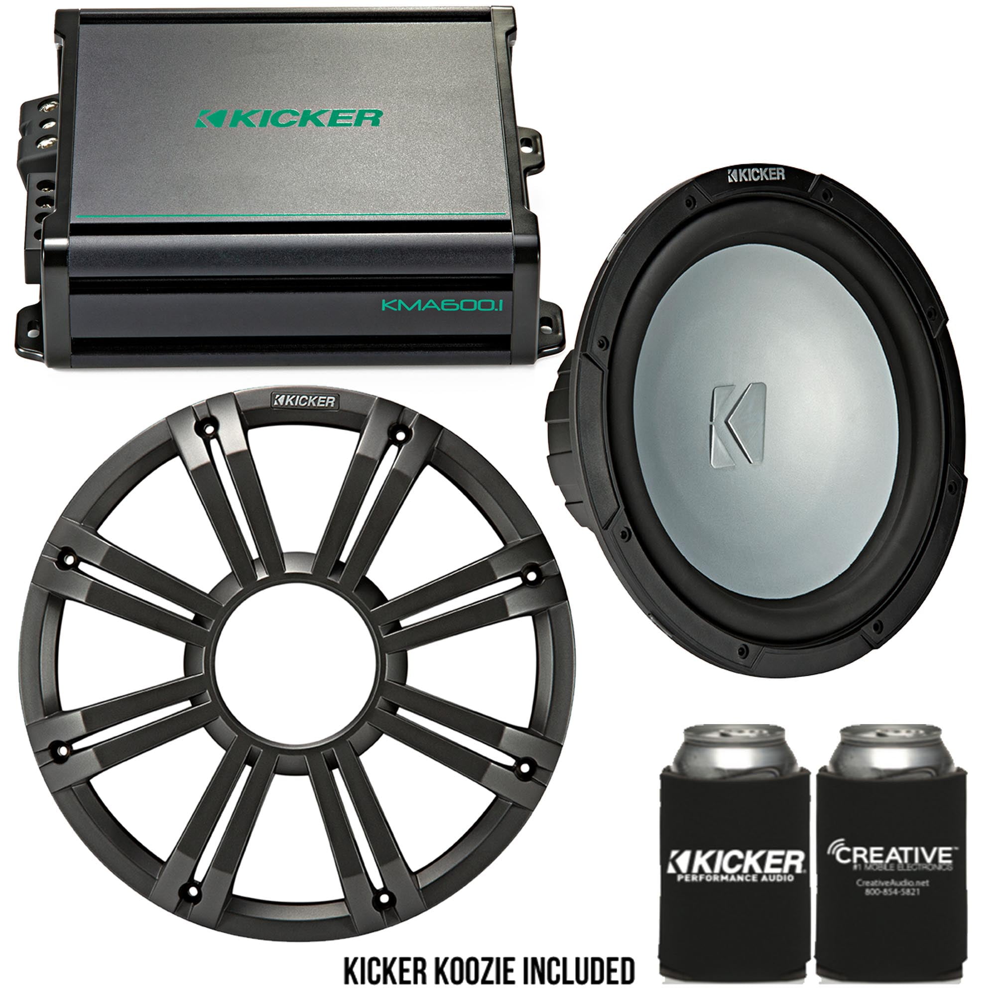 Kicker 12 Inch LED Marine Subwoofer in Charcoal with 600 Watt Amplifier ...
