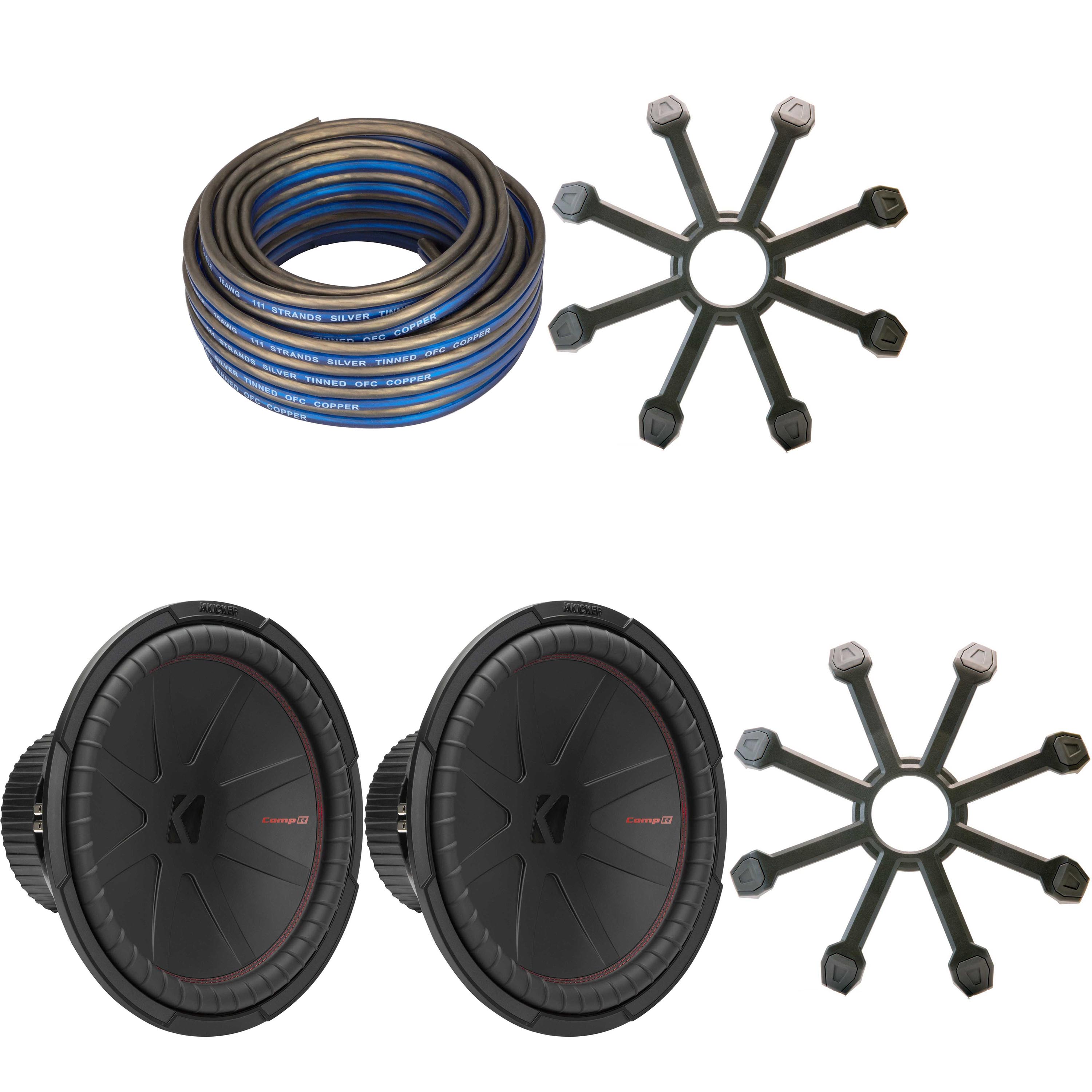 Kicker 15 Inch Comp R Woofer (2) 48CWR154 w/ Grills & Speaker Wire ...