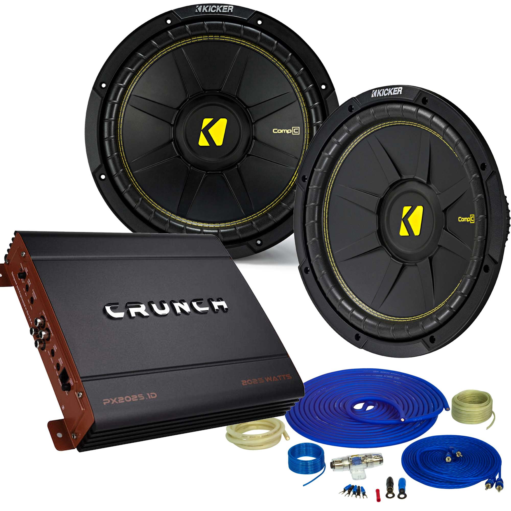 "Kicker Combo Sub Package: 2 12"" Comp Subwoofers, Crunch PX2000.1D ...