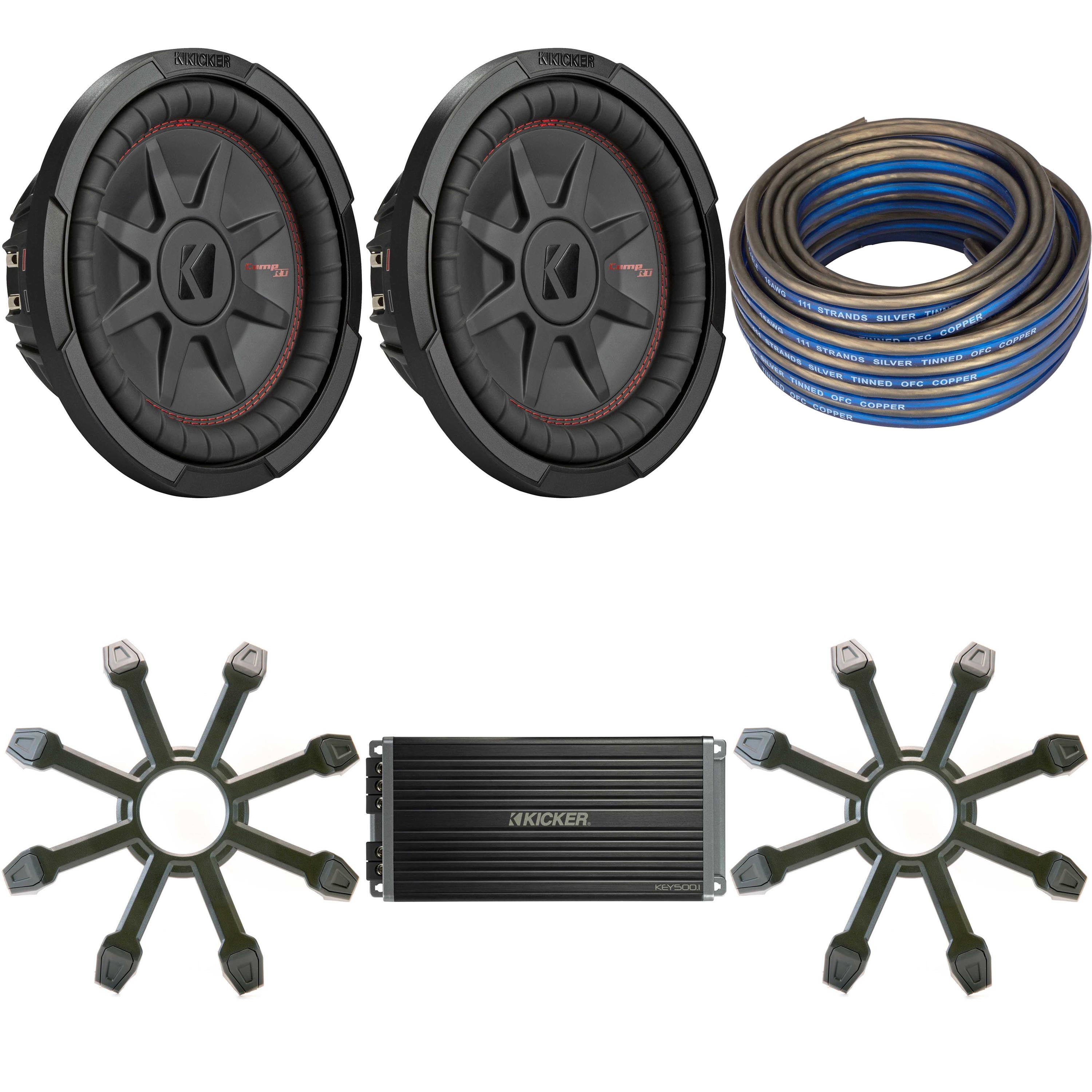 Kicker (2) 48CWRT102 CompRT 10" Subwoofer, DVC, 2-ohm w/ 47Key5001 Amp ...