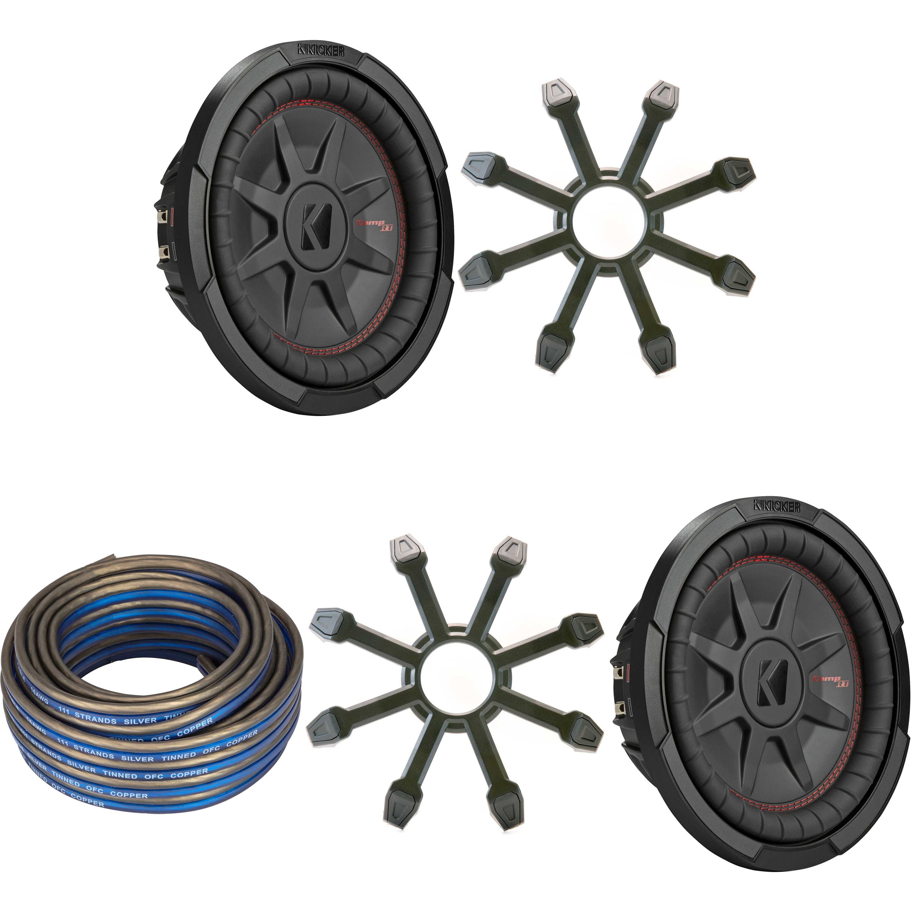 Kicker (2) 48CWRT104 CompRT 10" Subwoofer, DVC, 4-ohm w/ Speaker Wire ...