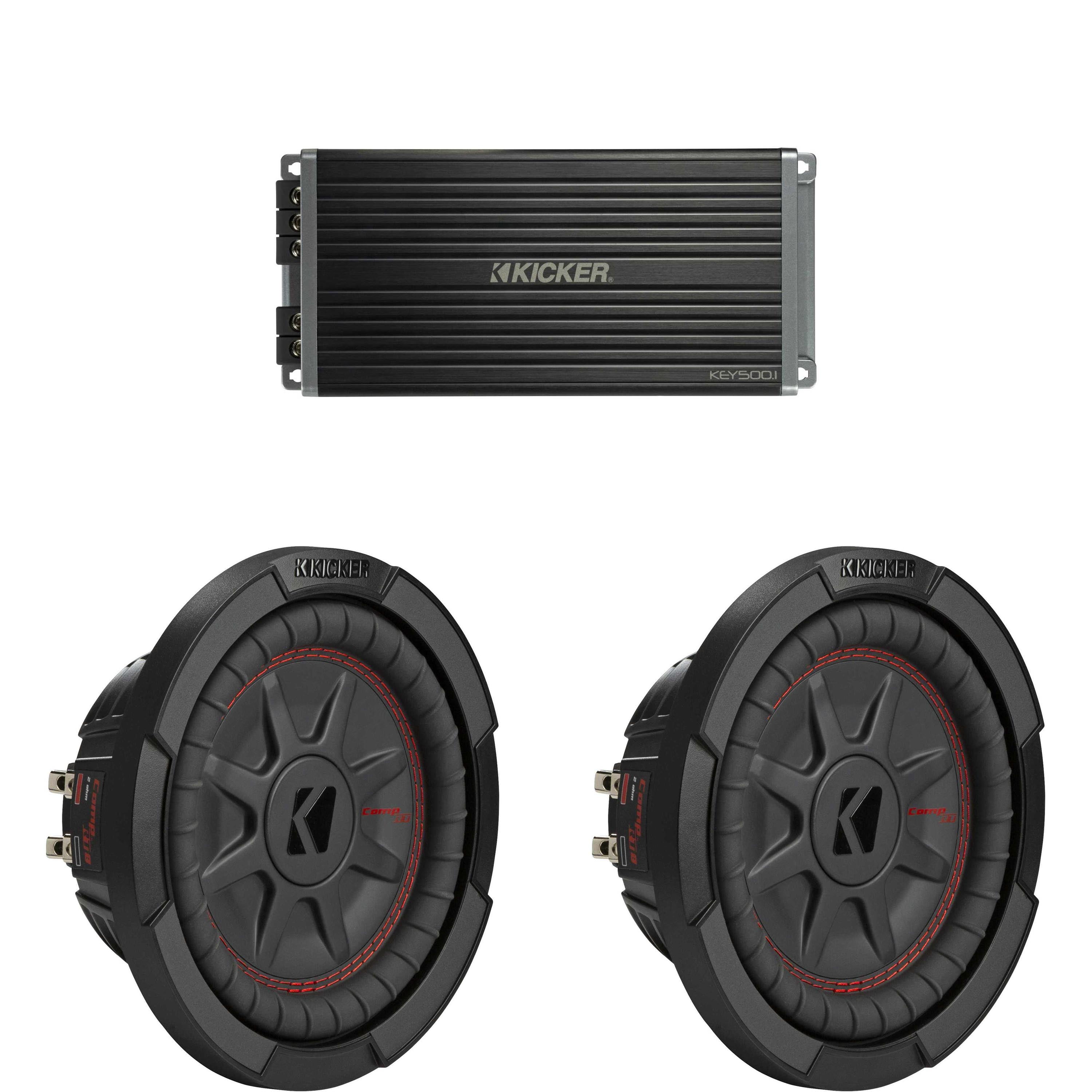 Kicker (2) 48CWRT82 CompRT 8" Subwoofer, DVC, 2-ohm w/ 47Key5001 Amp ...