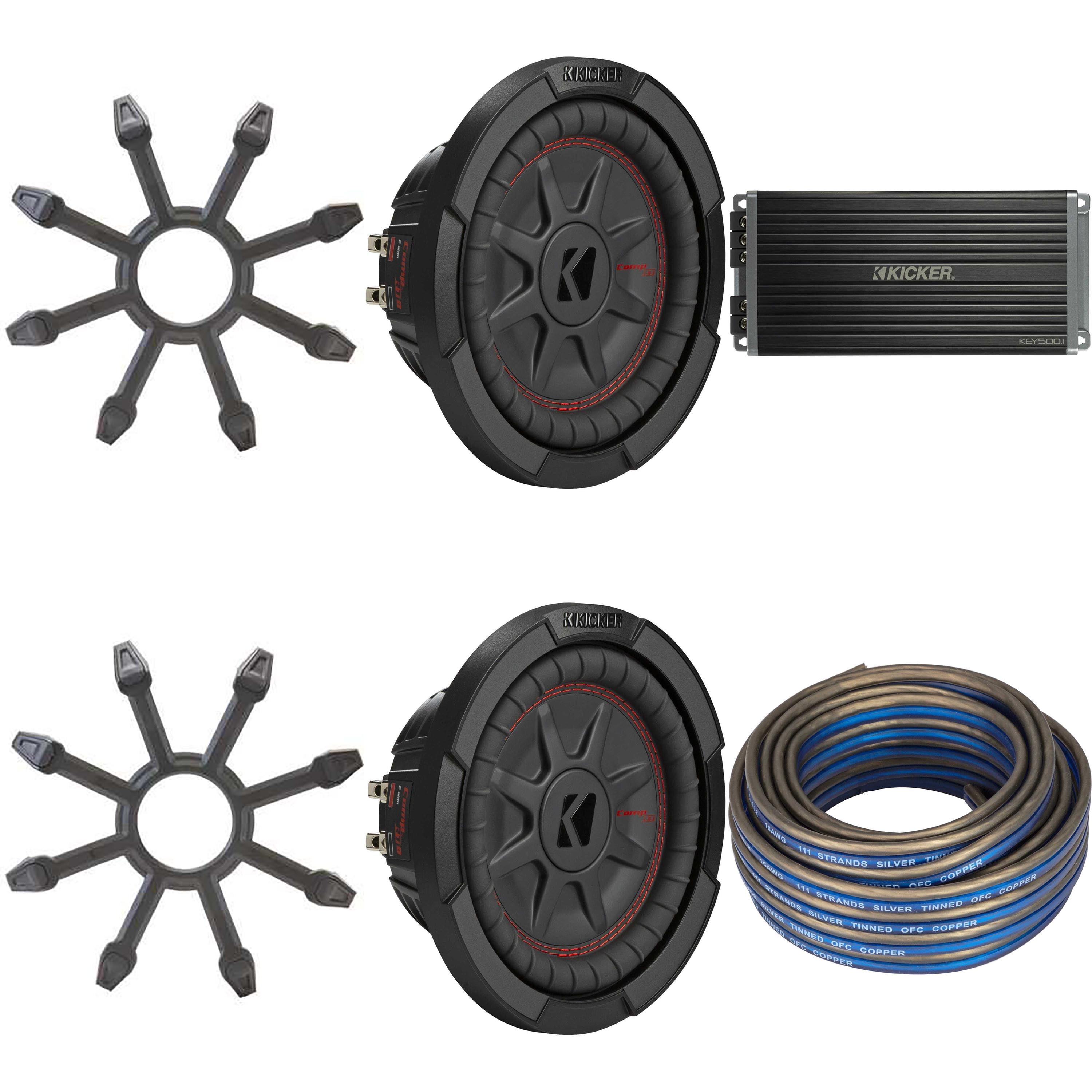 Kicker (2) 48CWRT82 CompRT 8" Subwoofer, DVC, 2-ohm w/ 47Key5001 Amp ...
