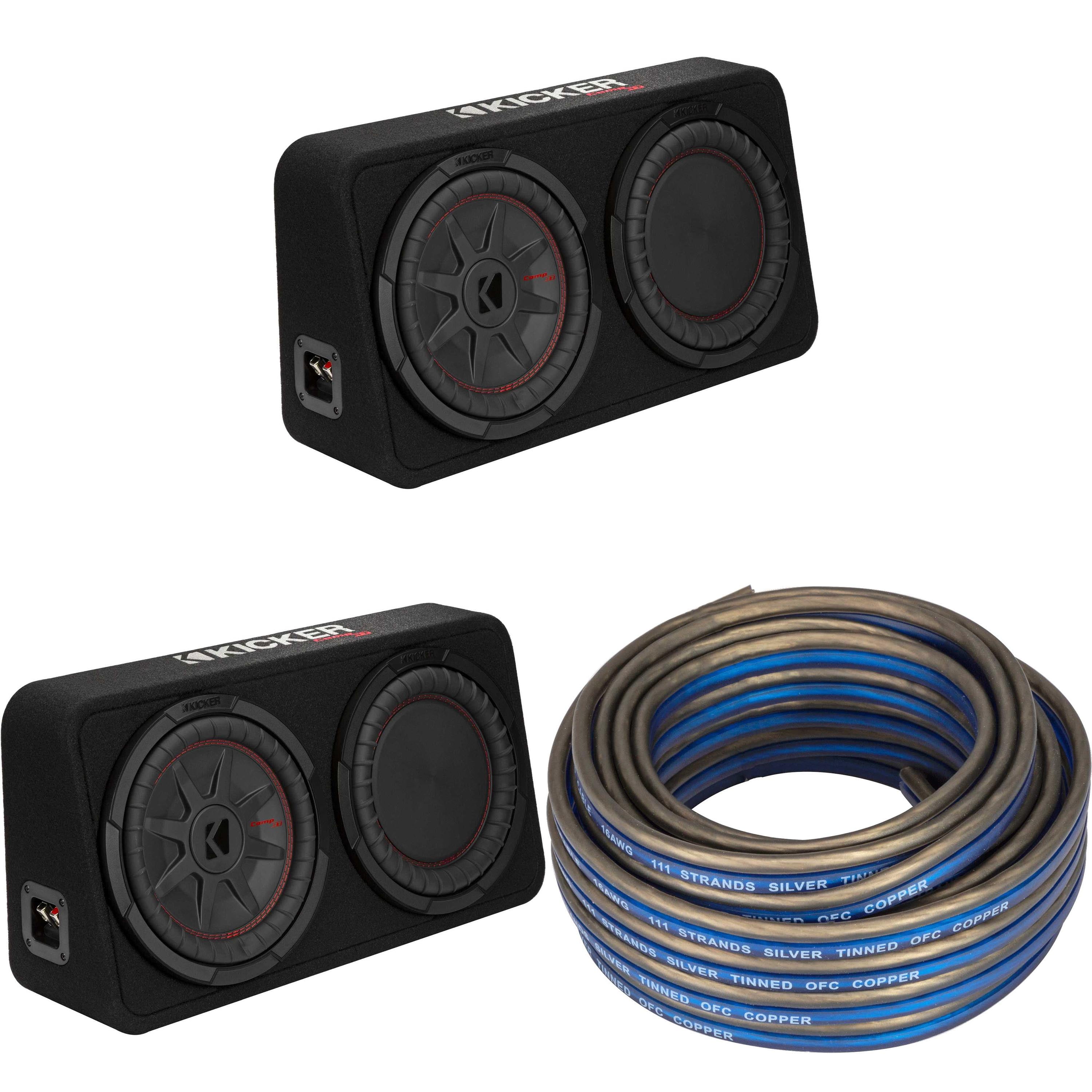 Kicker (2) 48TCWRT102 CompRT 10" subwoofer in thin profile enclosure, 2ohm with Speaker Wire ...