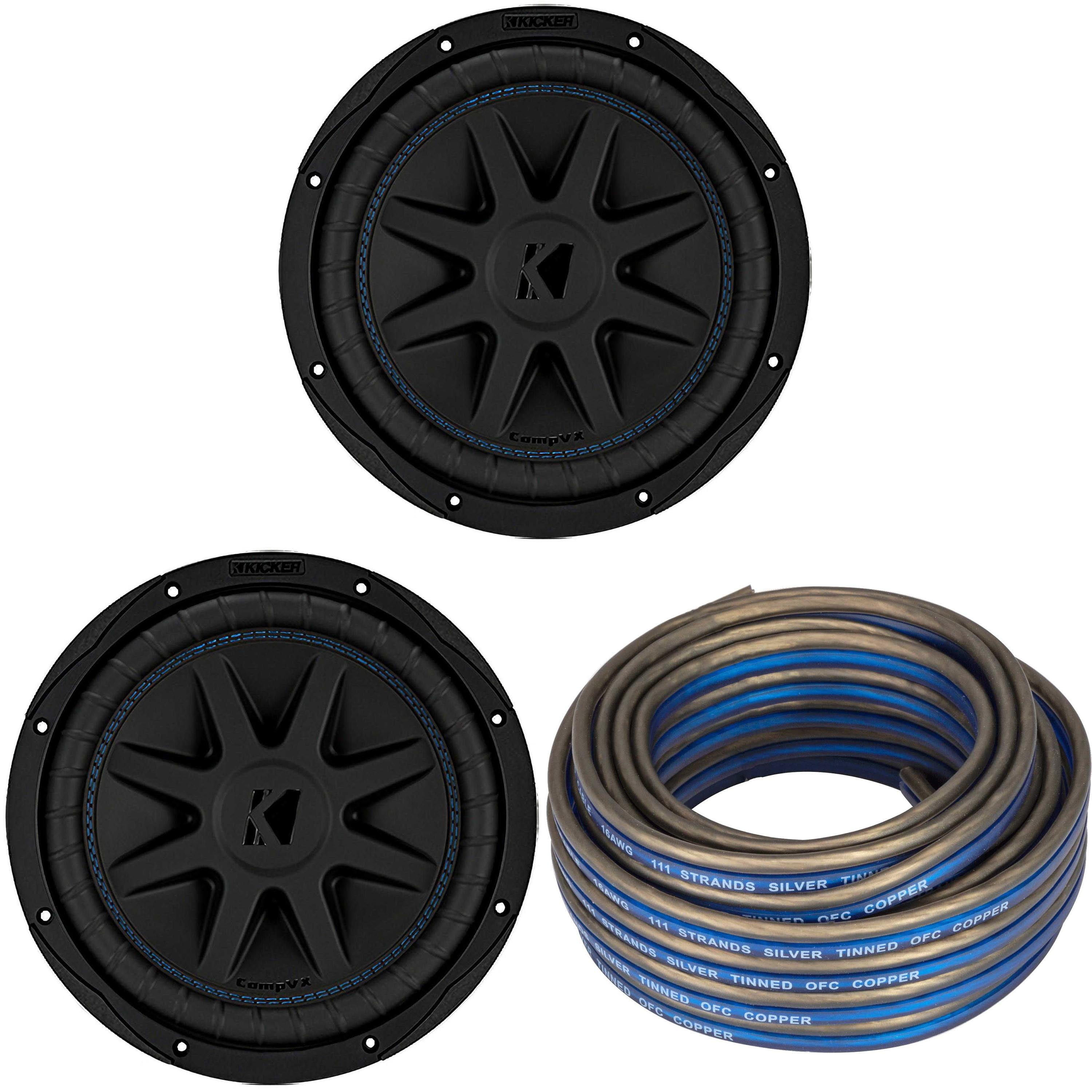 Kicker (2) 50CVX102 10" CompVX 2 Ohm Subwoofer & 46KW1620 16AWG 20ft ...