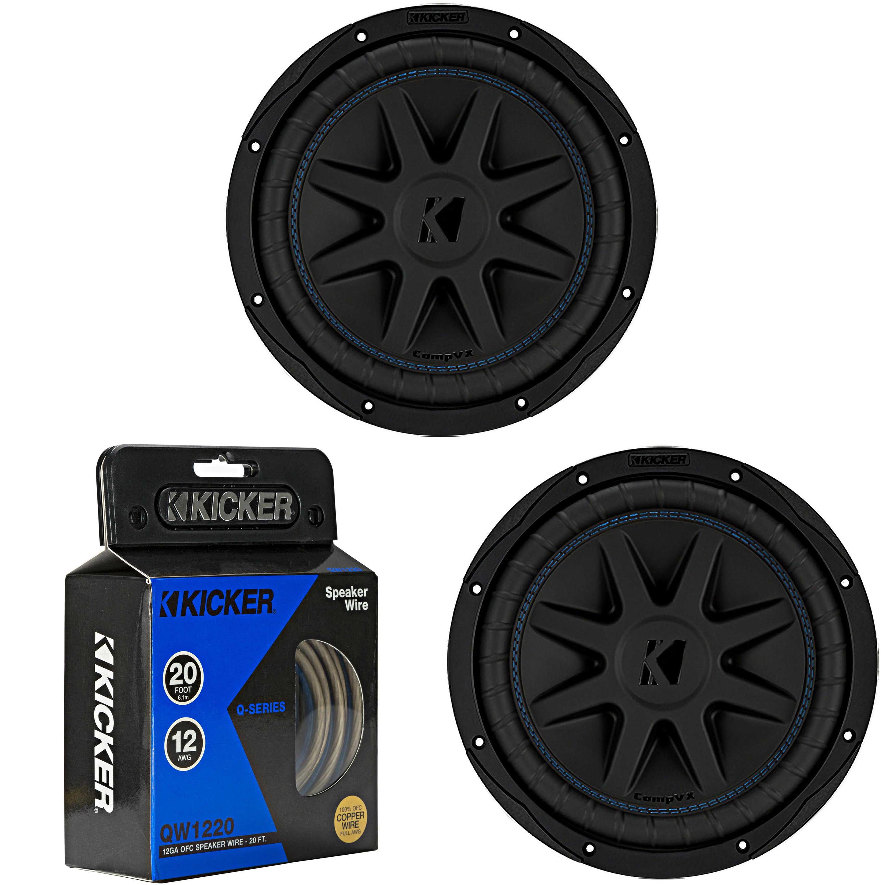 Kicker (2) 50CVX104 10" CompVX 4 Ohm Subwoofer & 46QW1220 12AWG 20ft ...
