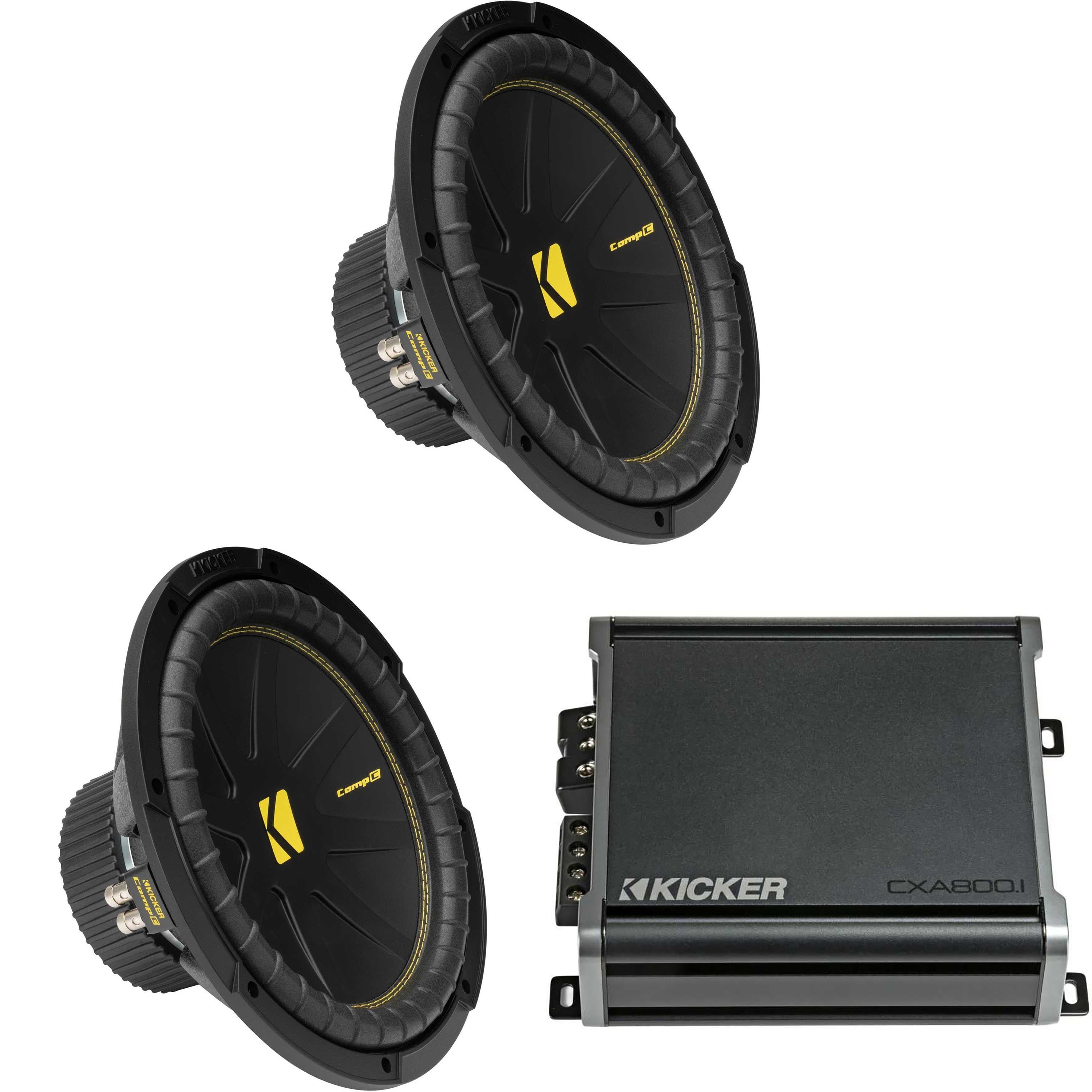 Kicker (2) 50CWCD124 CompC 12" Subwoofer, Dual 4-Ohm with CXA8001 Amp ...