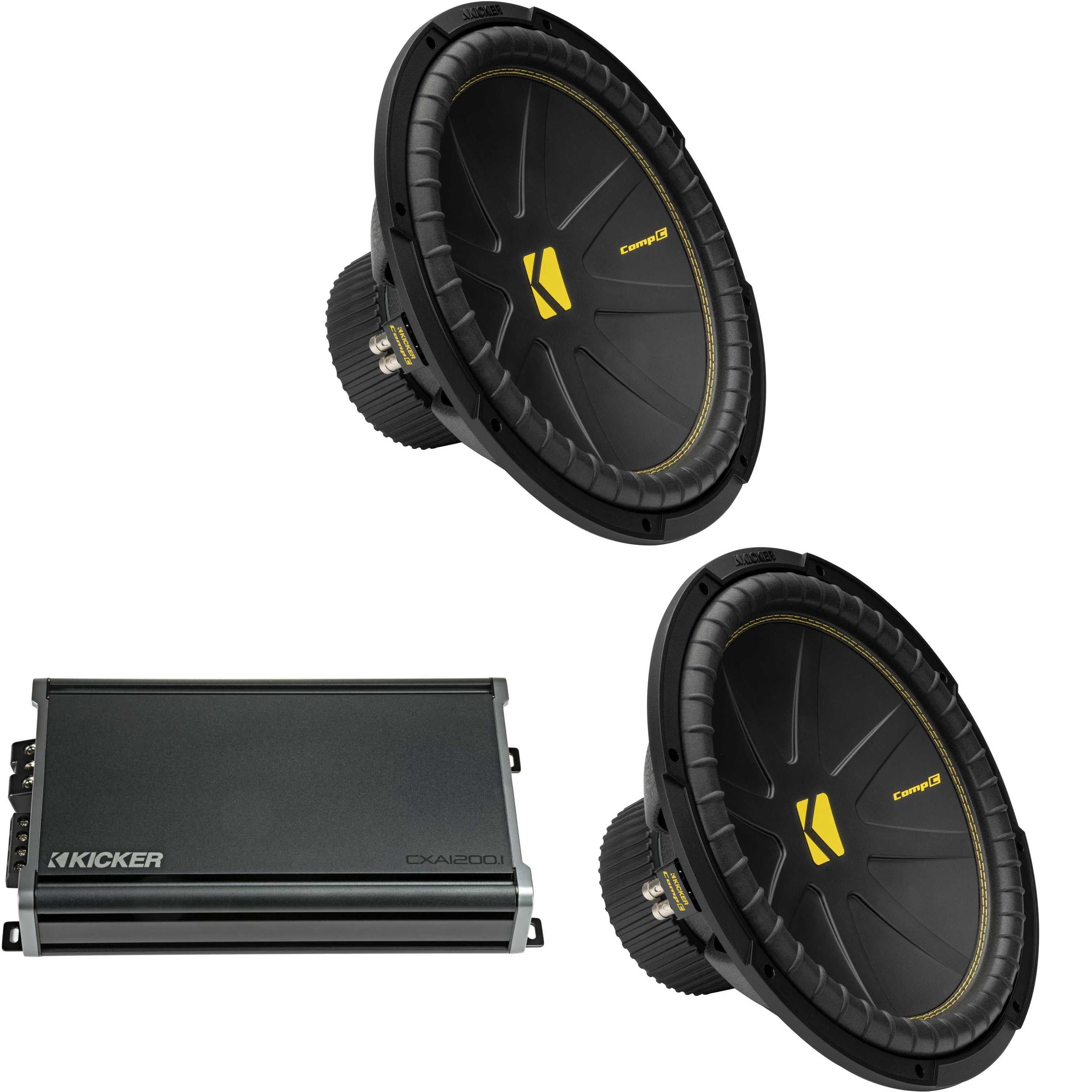 Kicker (2) 50CWCD154 CompC 15" Subwoofer, Dual 4-Ohm with CXA12001 Amp ...