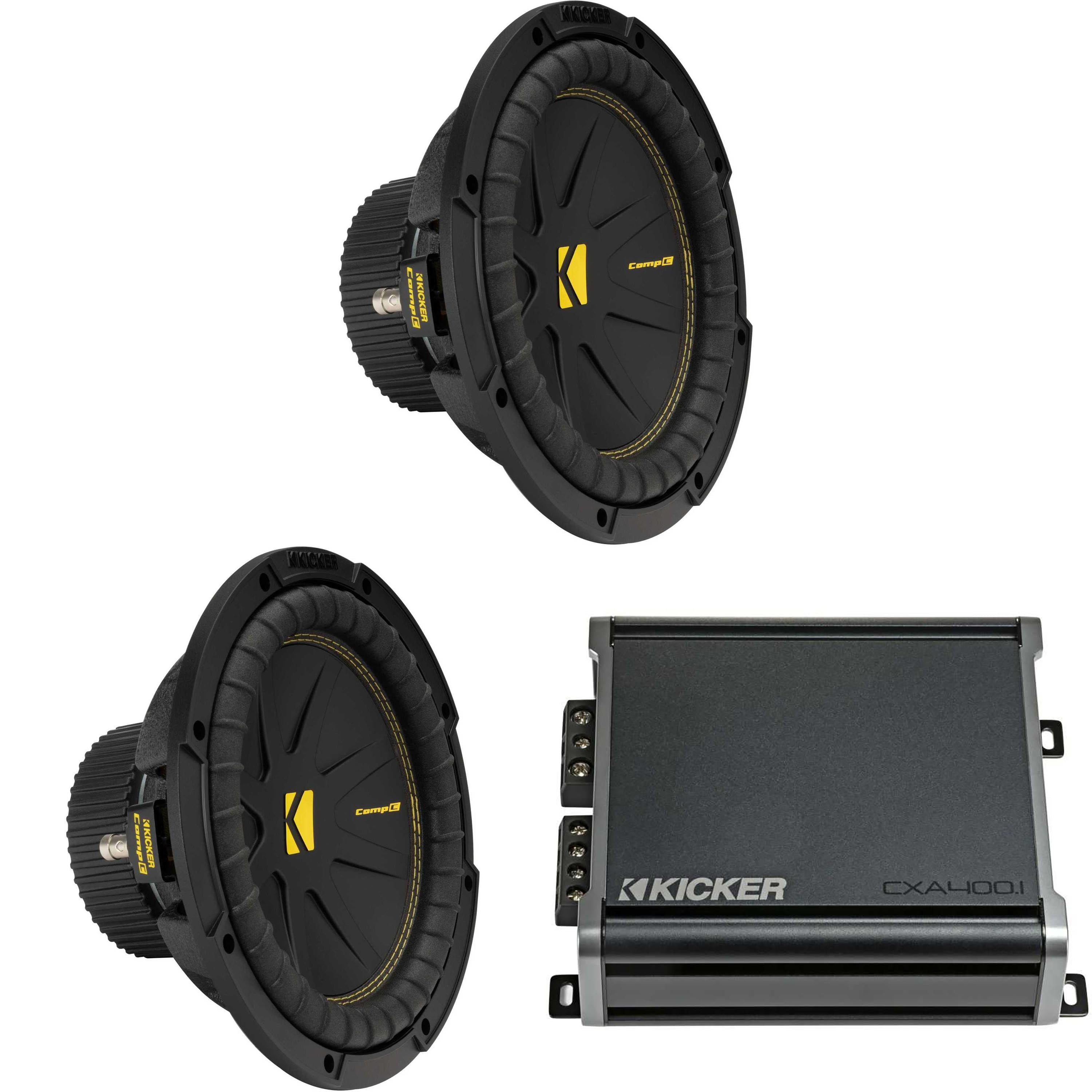 Kicker (2) 50CWCS104 CompC 10" Subwoofer, Single 4-Ohm with CXA4001 Amp ...