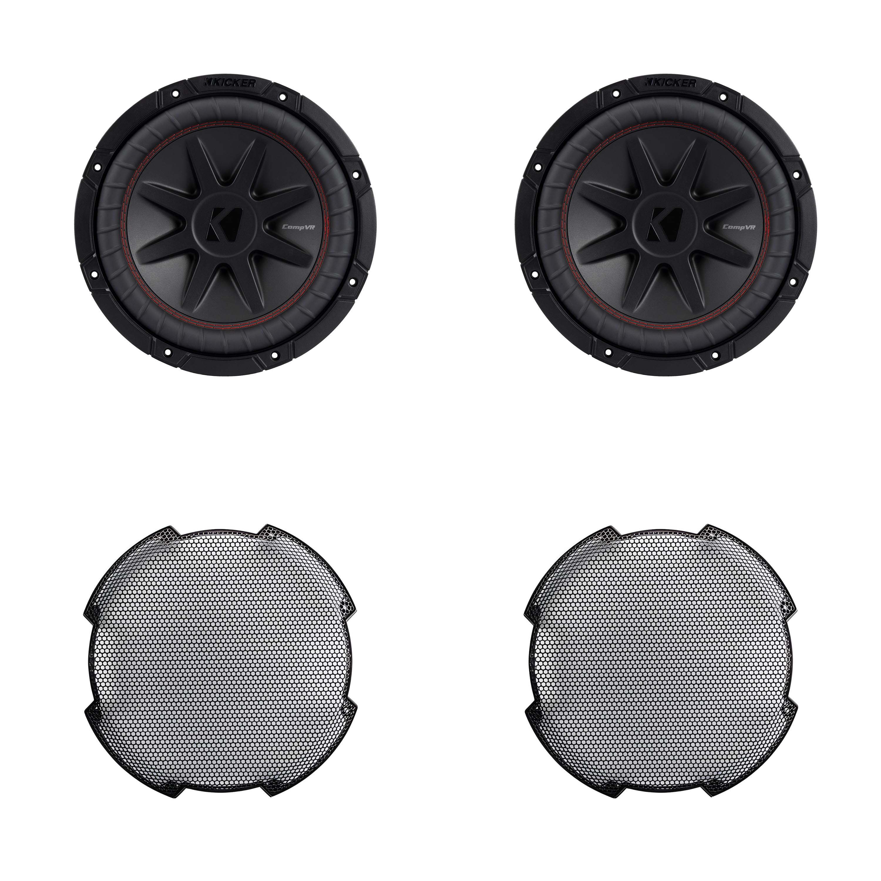 Kicker (2) 52CVR102 10-Inch (25cm) Sub, DVC, 2-ohm & 52GR10 Grill ...