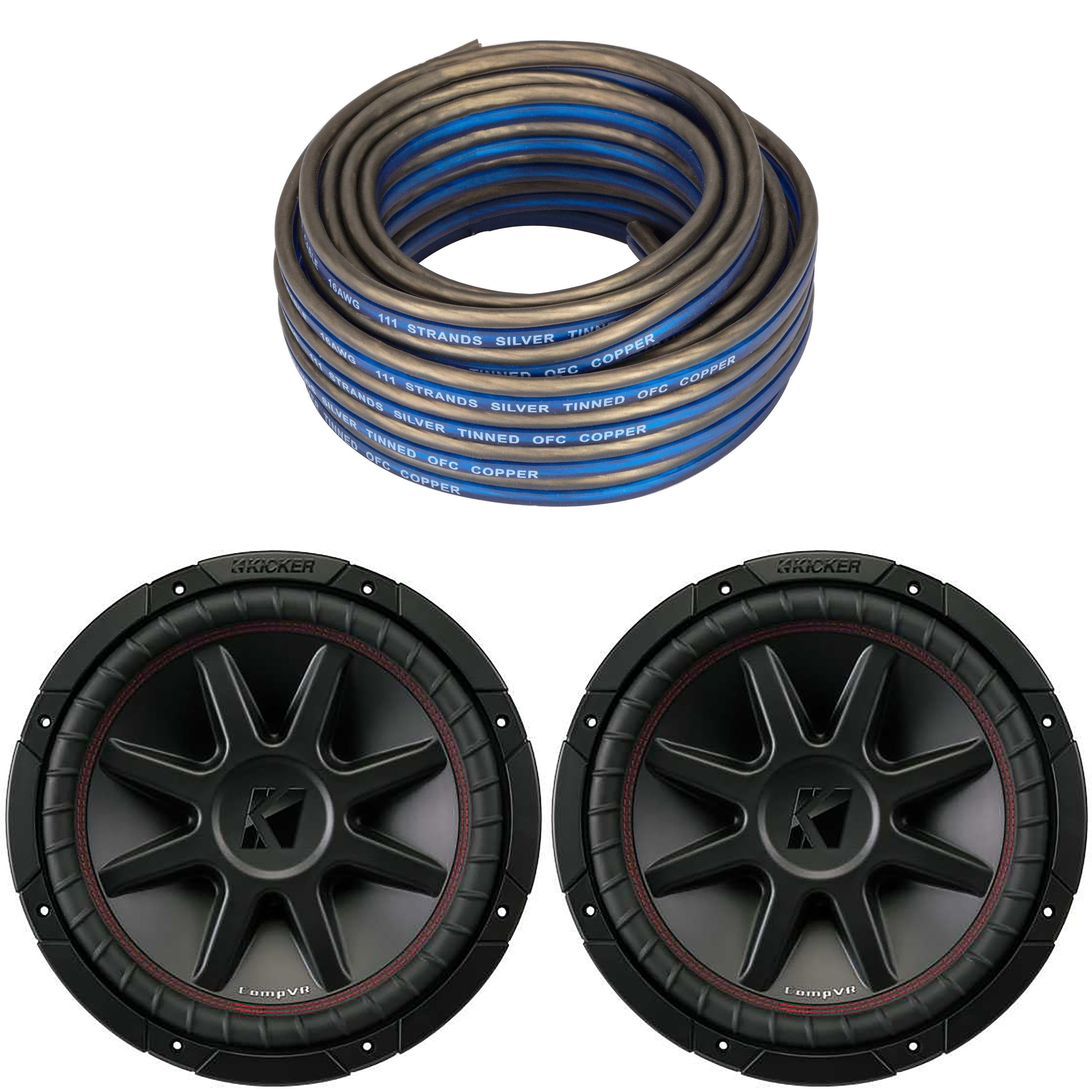 Kicker (2) CompVR 12-Inch (30cm) Subwoofer, DVC, 4-Ohm w/ Speaker Wire ...