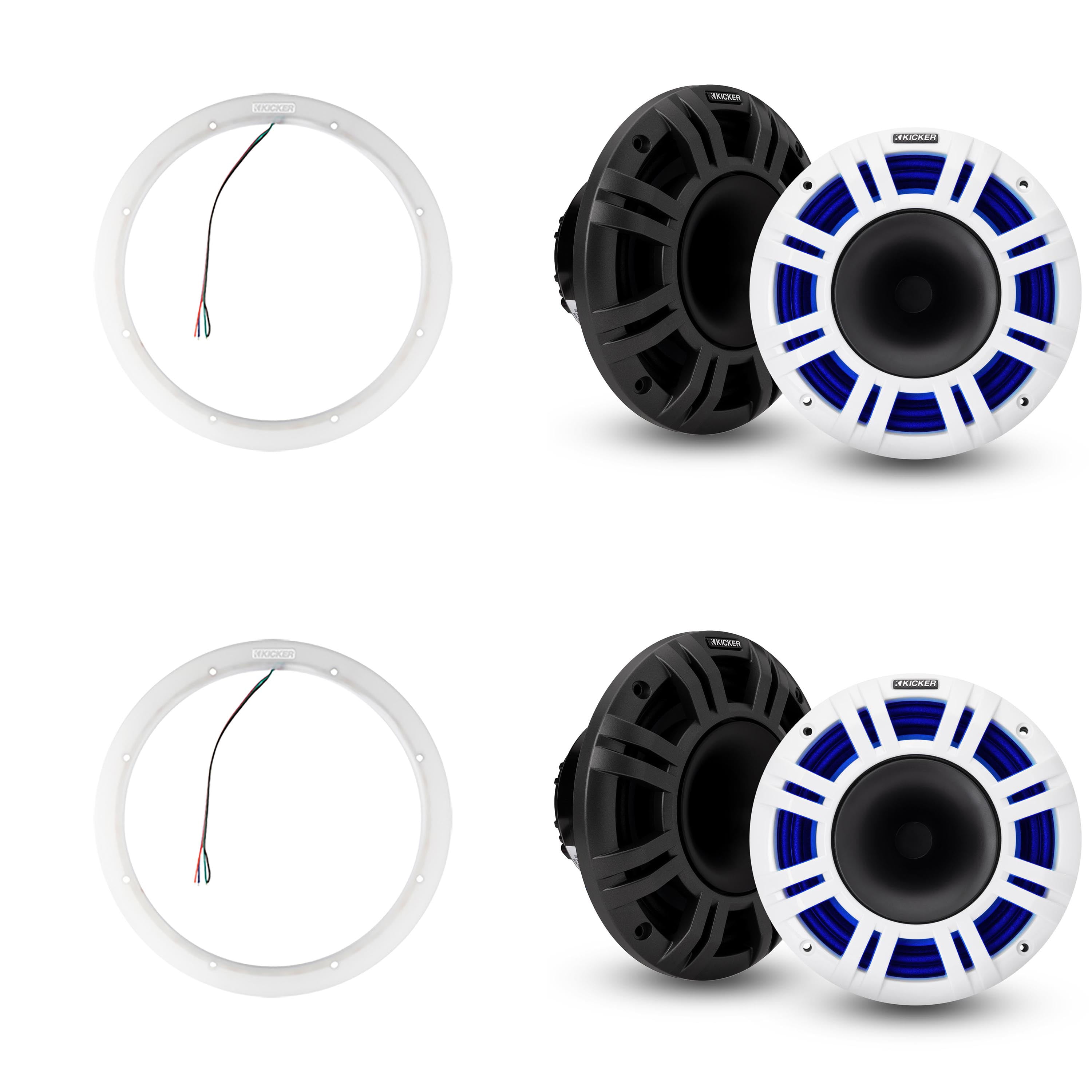 Kicker ( 2 Pair ) 48KMXL8 8" LED Horn-Loaded Marine Speakers & 47KLSR8 ...