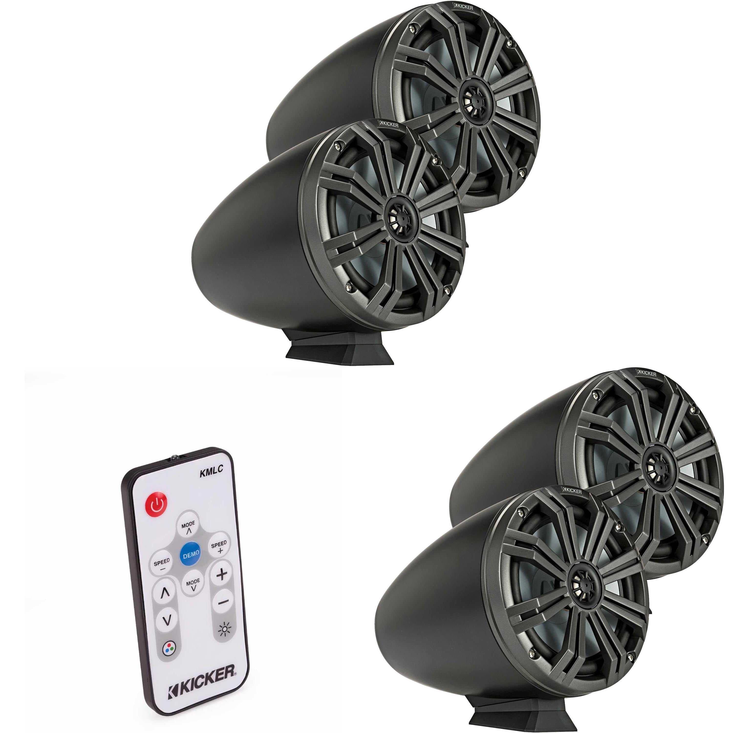 Kicker ( 2 Pair ) KMFC8 8" Flat Mount Loaded Marine Wake Towers with ...