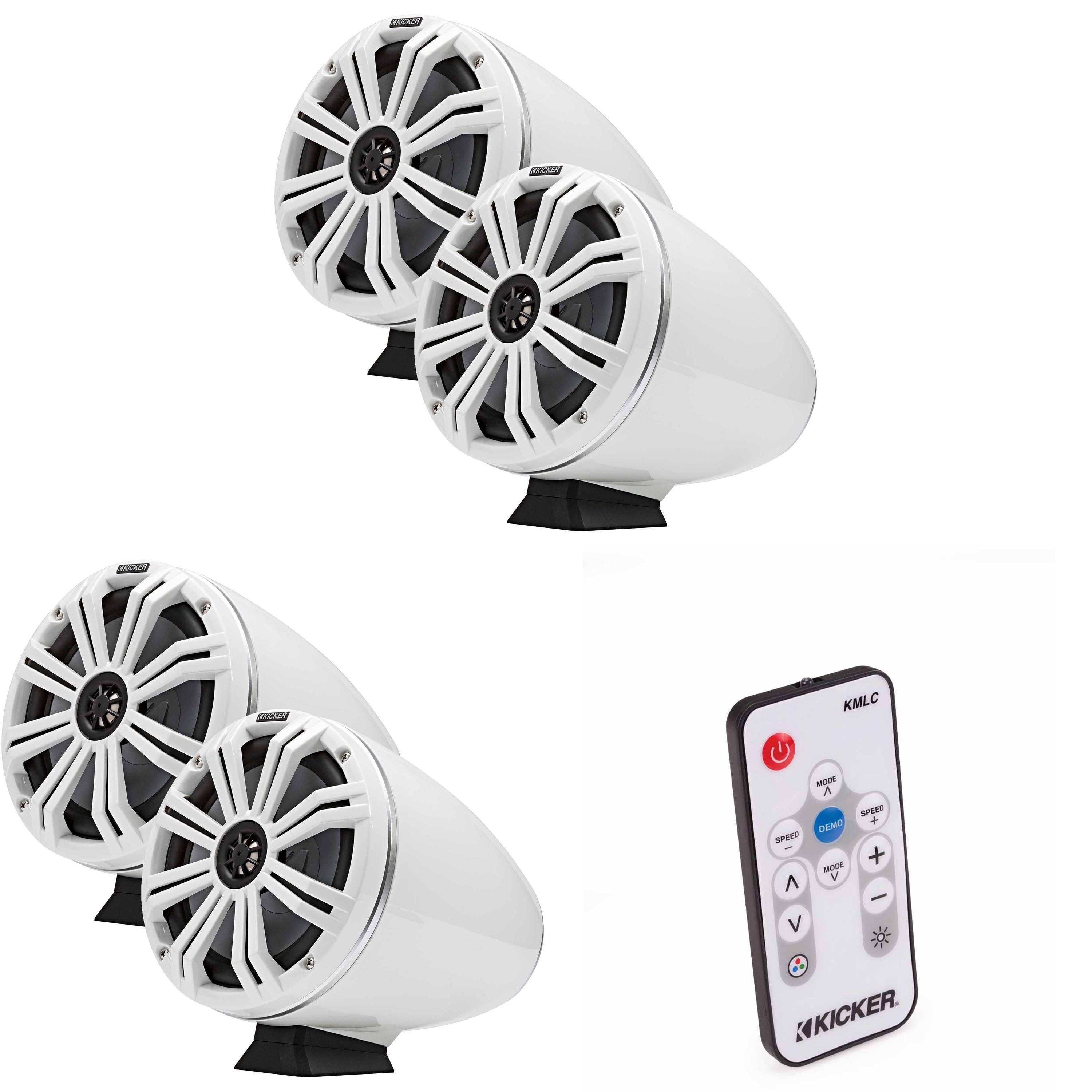 Kicker (2 Pair )KMFC8W 8" Flat Mount Loaded Marine Wake Towers with ...