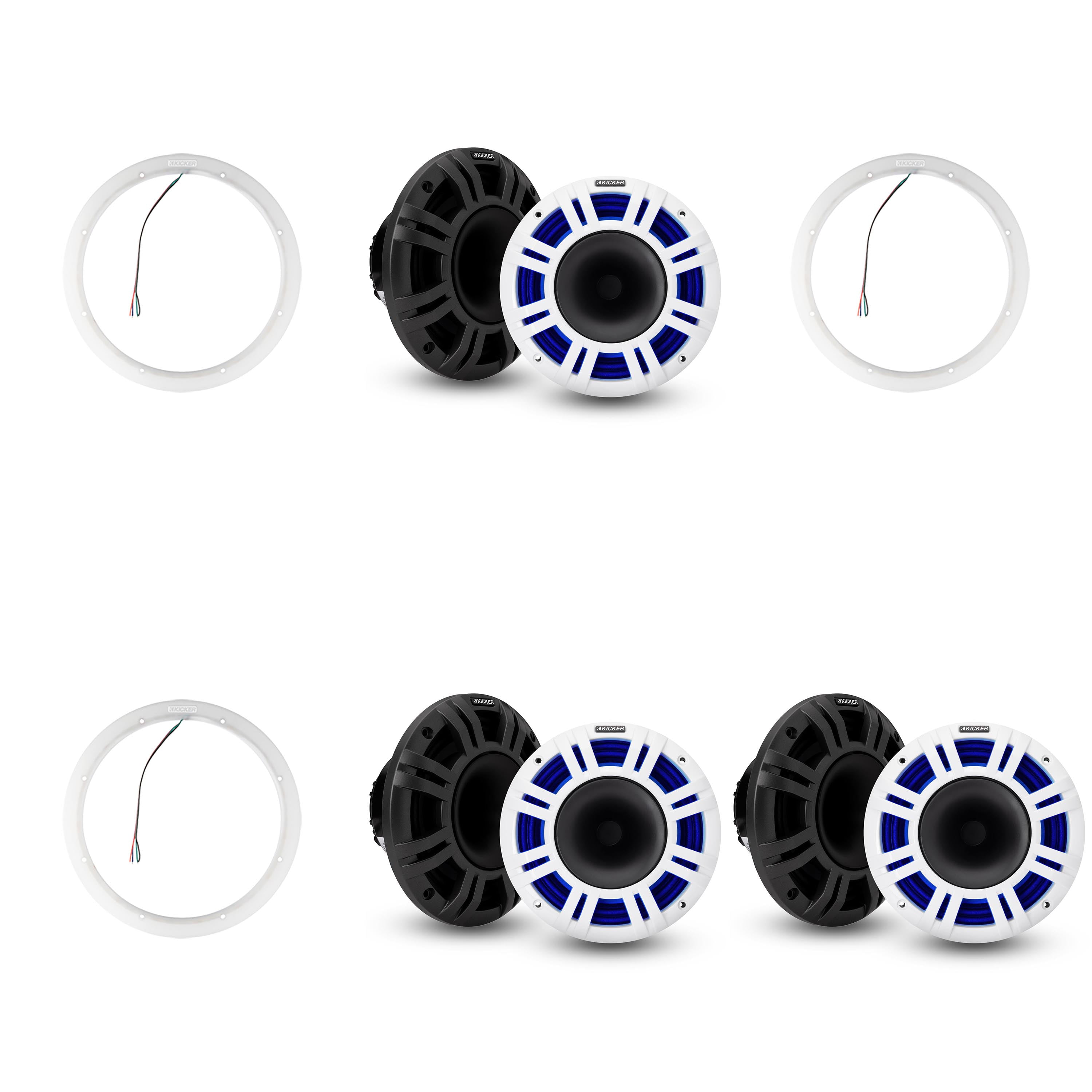 Kicker ( 3 Pair ) 48KMXL8 8" LED Horn-Loaded Marine Speakers & 47KLSR8 ...