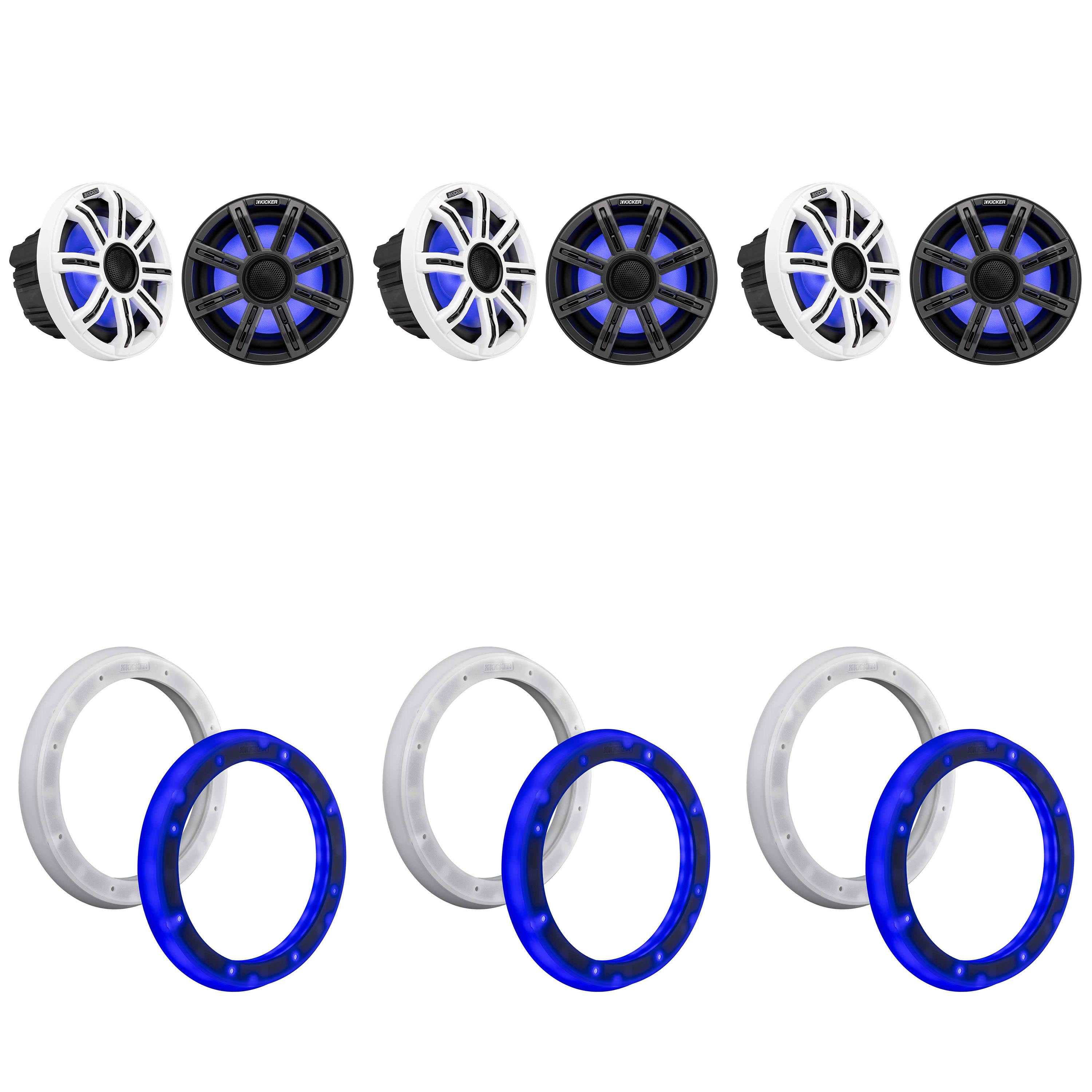 Kicker (3 Pair) 51MSC84 8" LED Premium Marine Speakers & 51KLSR88 - 8.8 ...