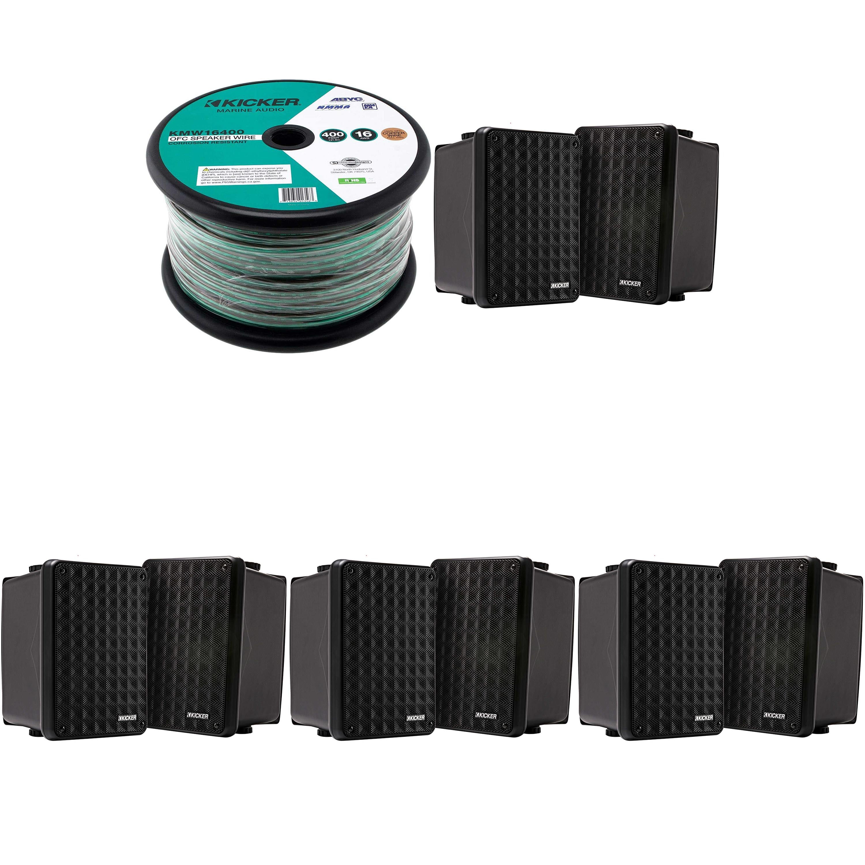 Kicker (4 Pair ) KB6B 2-Way Full Range Indoor Outdoor Speakers (Pair ...