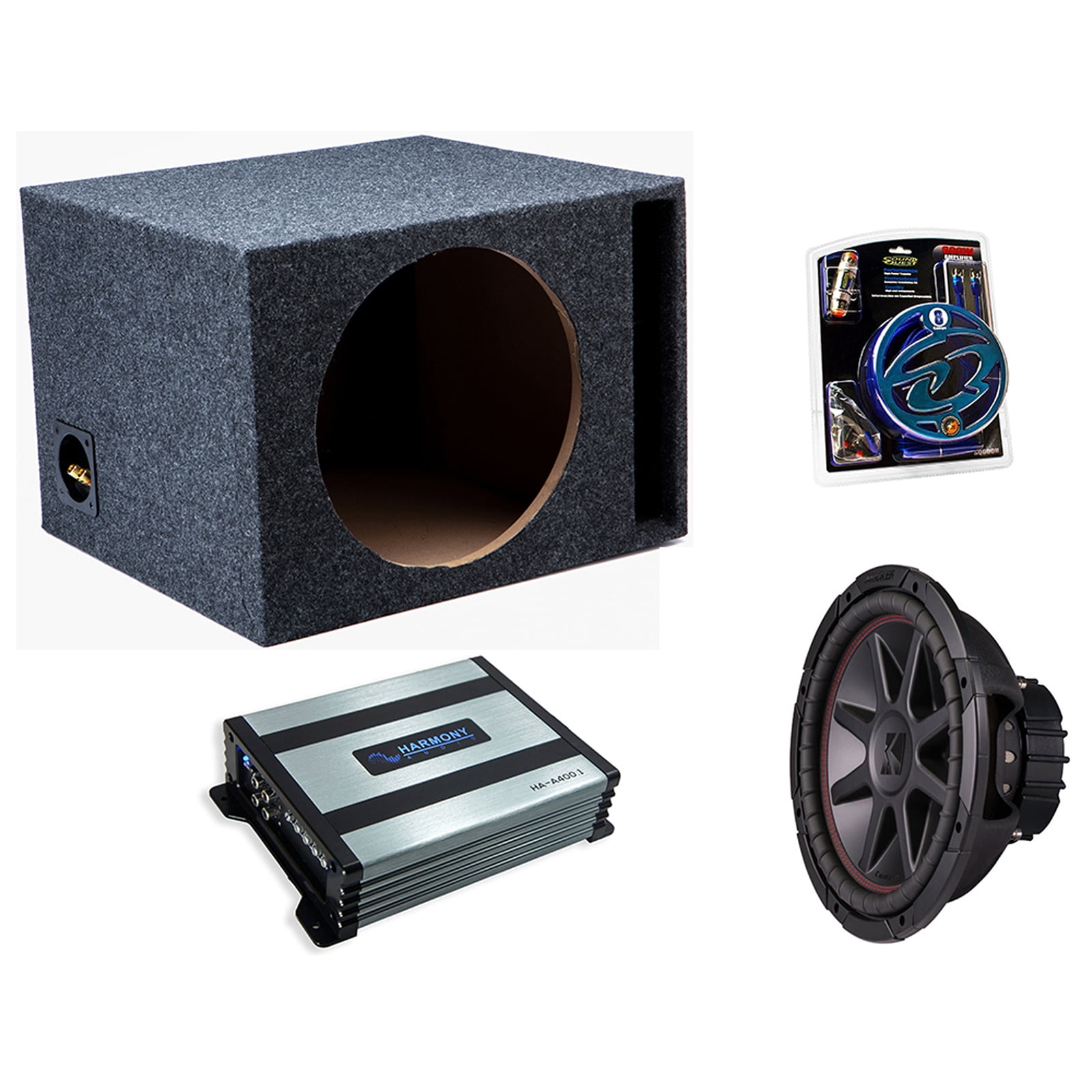 Kicker 43CVR122 12" 400W Sub, HA-A400.1 800W Amp & 112VH Sub Box ...