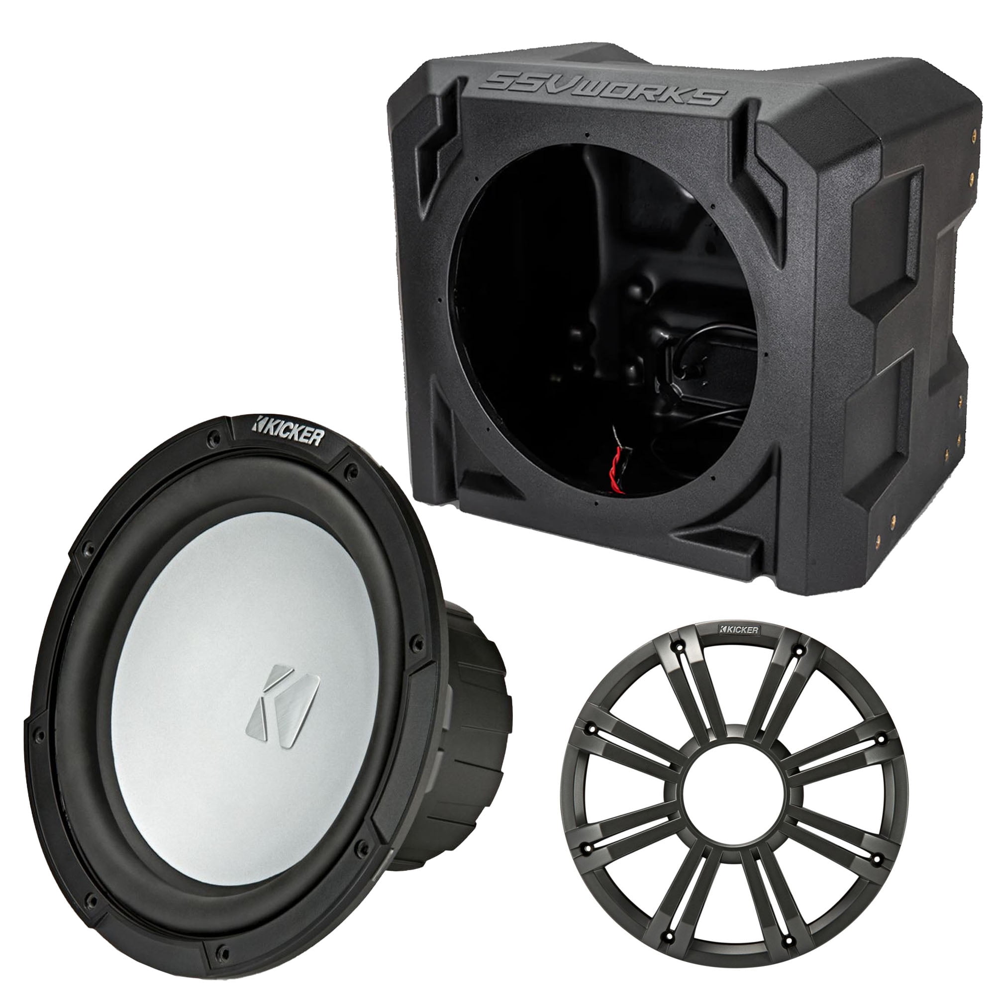 Kicker 45KM102 10" Marine Subwoofer 2-Ohm Charcoal LED Grill with SSV ...