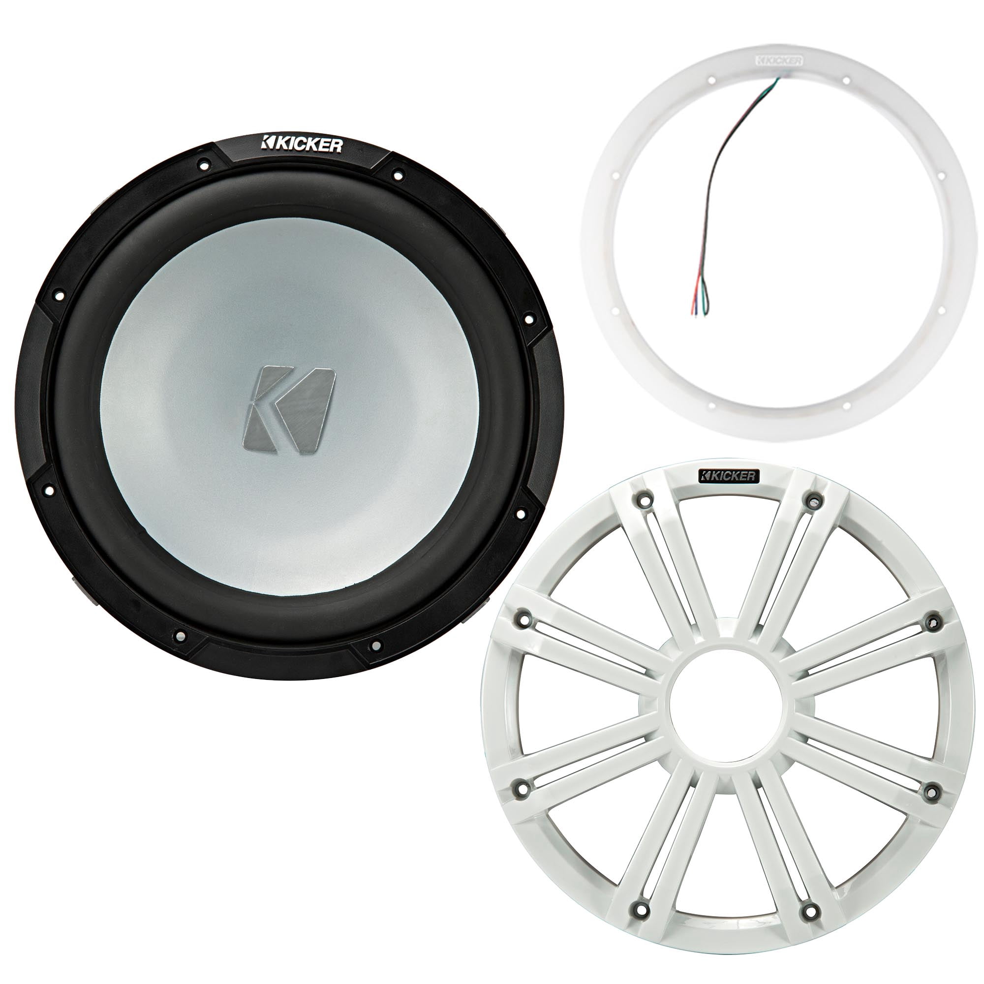 Kicker 45KM122 12 Inch Marine Subwoofer 2 Ohm White Grill with 47KLSR12 ...