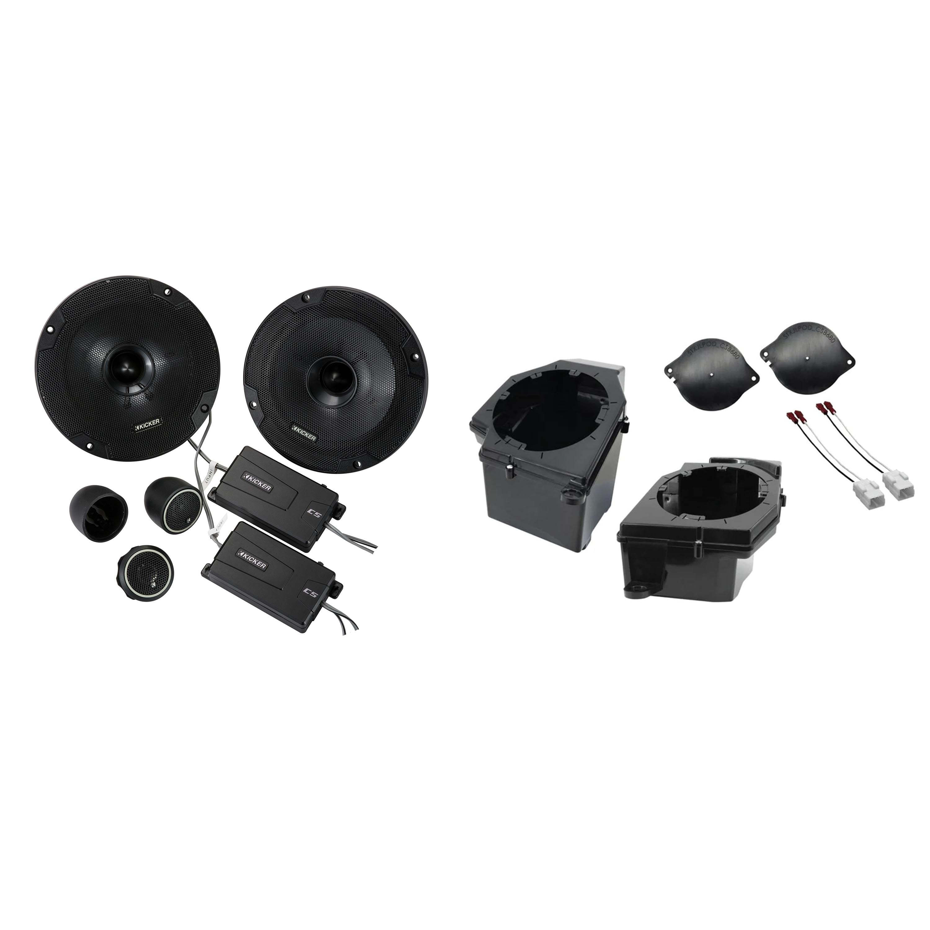 Kicker 46CSS654 6.5" CSS Component Speakers and Front 6.5" Speaker Pods with Tweeter Adaptors ...