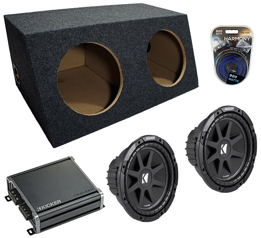 Kicker 46CXA4001 800W Peak Sub Amp, 43C104 10" Comp C10 Series Sub & Sub Box - Walmart.com