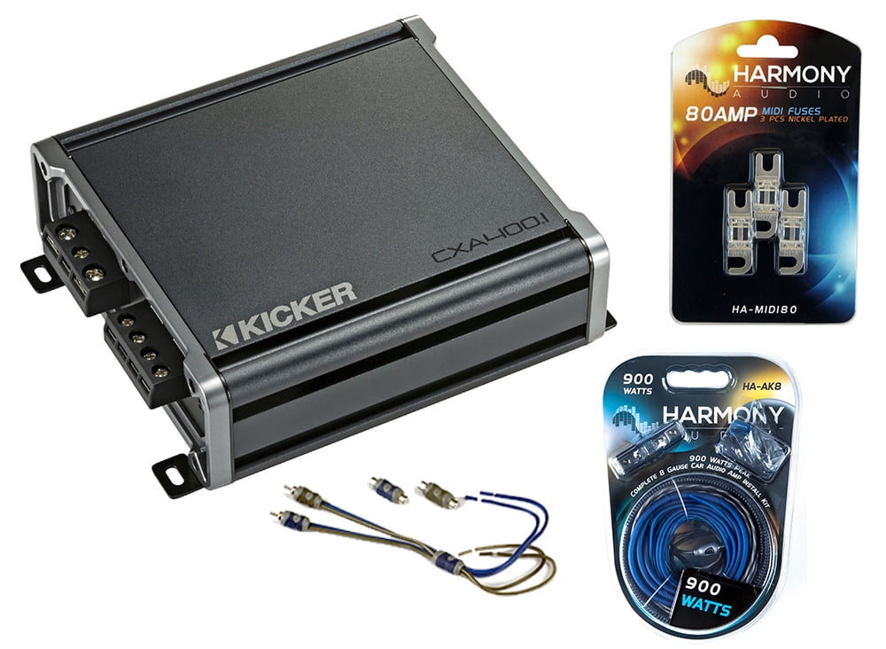 Kicker 46CXA4001 Car Audio Subwoofer Amplifier Package with 8 Gauge Amp ...