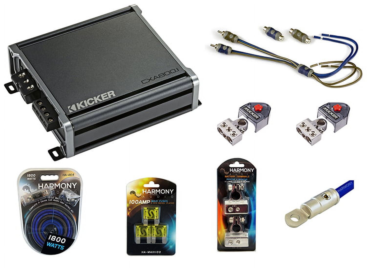 Kicker 46CXA8001 1600W Amp, HA-AK4 1800W Amp Kit & 46KISL Amp Adapter ...