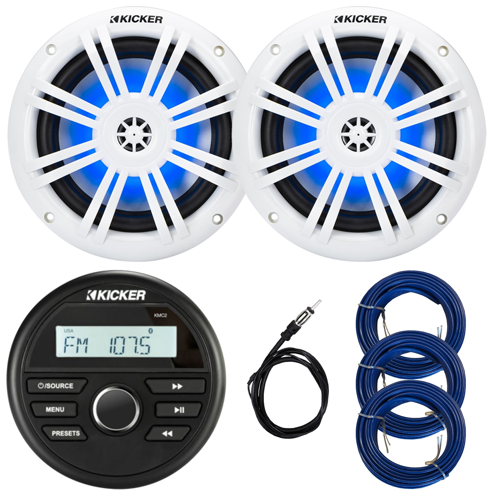 Kicker 46KMC2 All-Weather Marine Bluetooth USB/AUX AM/FM Gauge Style ...