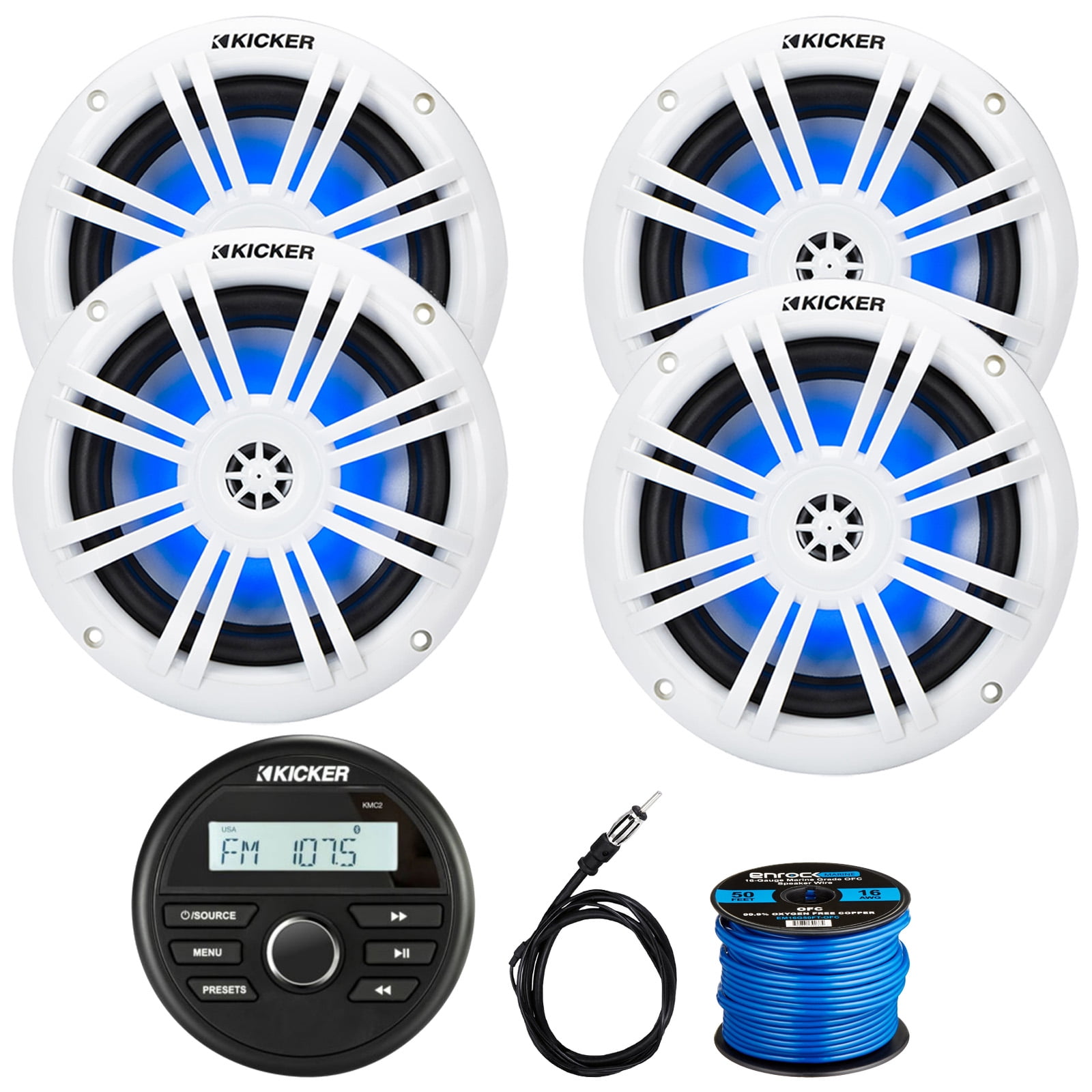 Kicker 46KMC2 All-Weather Marine Bluetooth USB/AUX AM/FM Gauge Style ...
