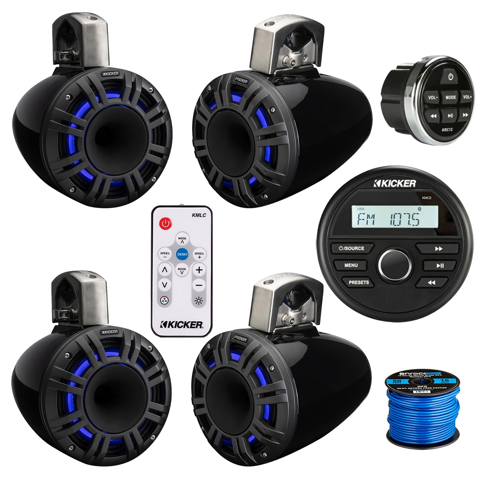 Kicker 46KMC2 All-Weather Marine Gauge Style USB Bluetooth AM/FM ...