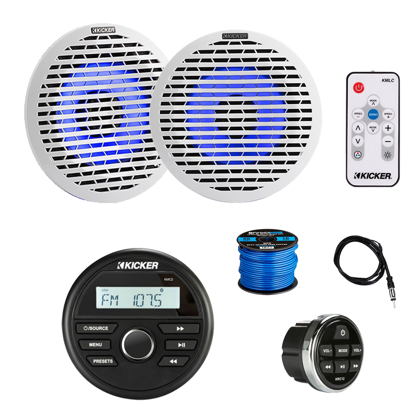 Kicker 46KMC2 Marine Gauge Style USB Bluetooth AM/FM Receiver w/Remote ...
