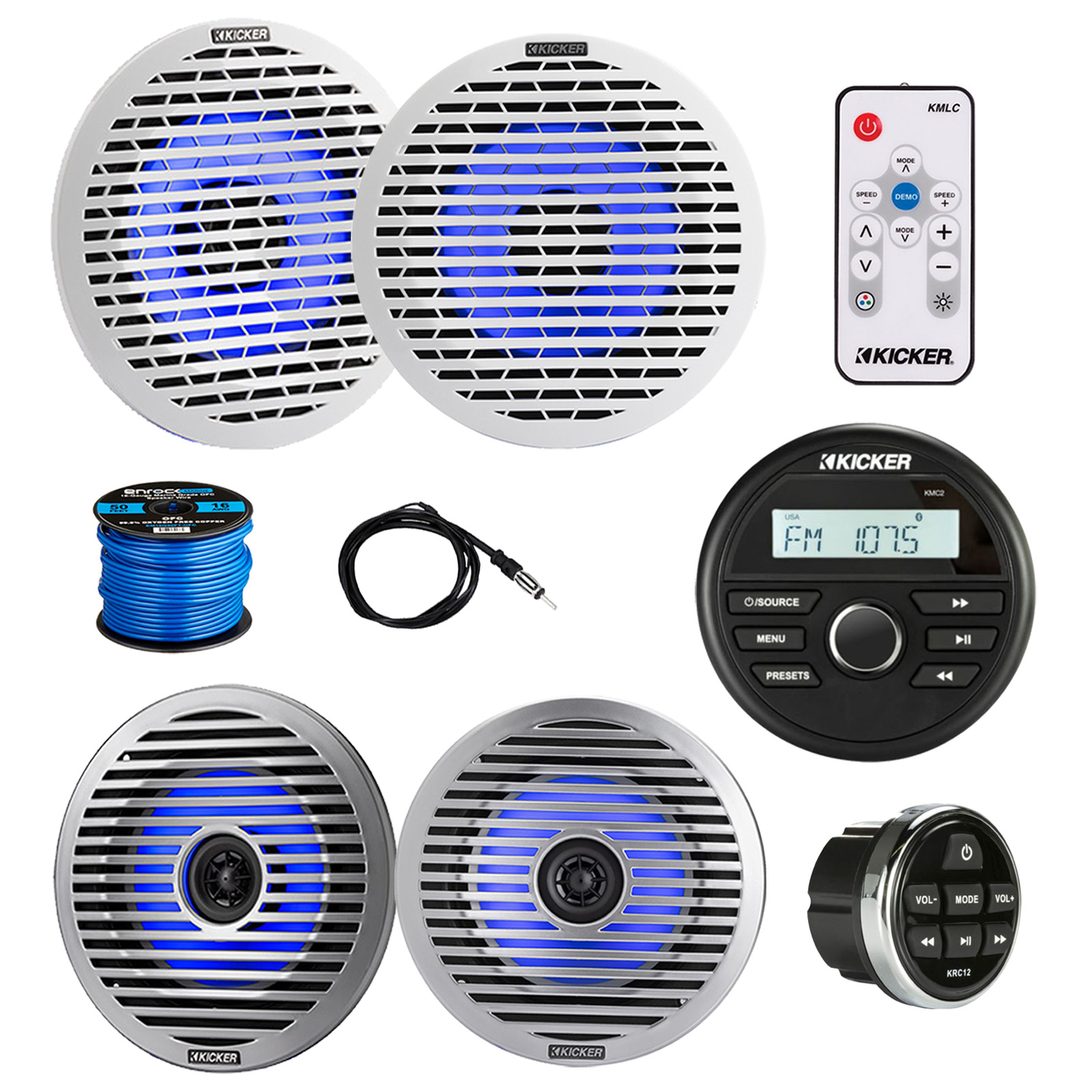 Kicker 46KMC2 Marine Gauge Style USB Bluetooth AM/FM Receiver w/Remote ...