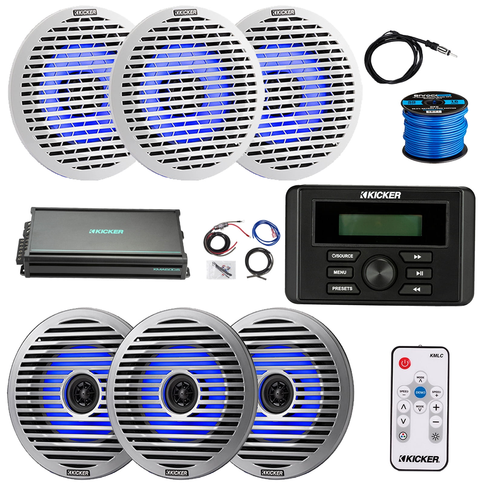 Kicker 46KMC3 Marine Gauge Style USB Bluetooth AM/FM Receiver, 6 ...