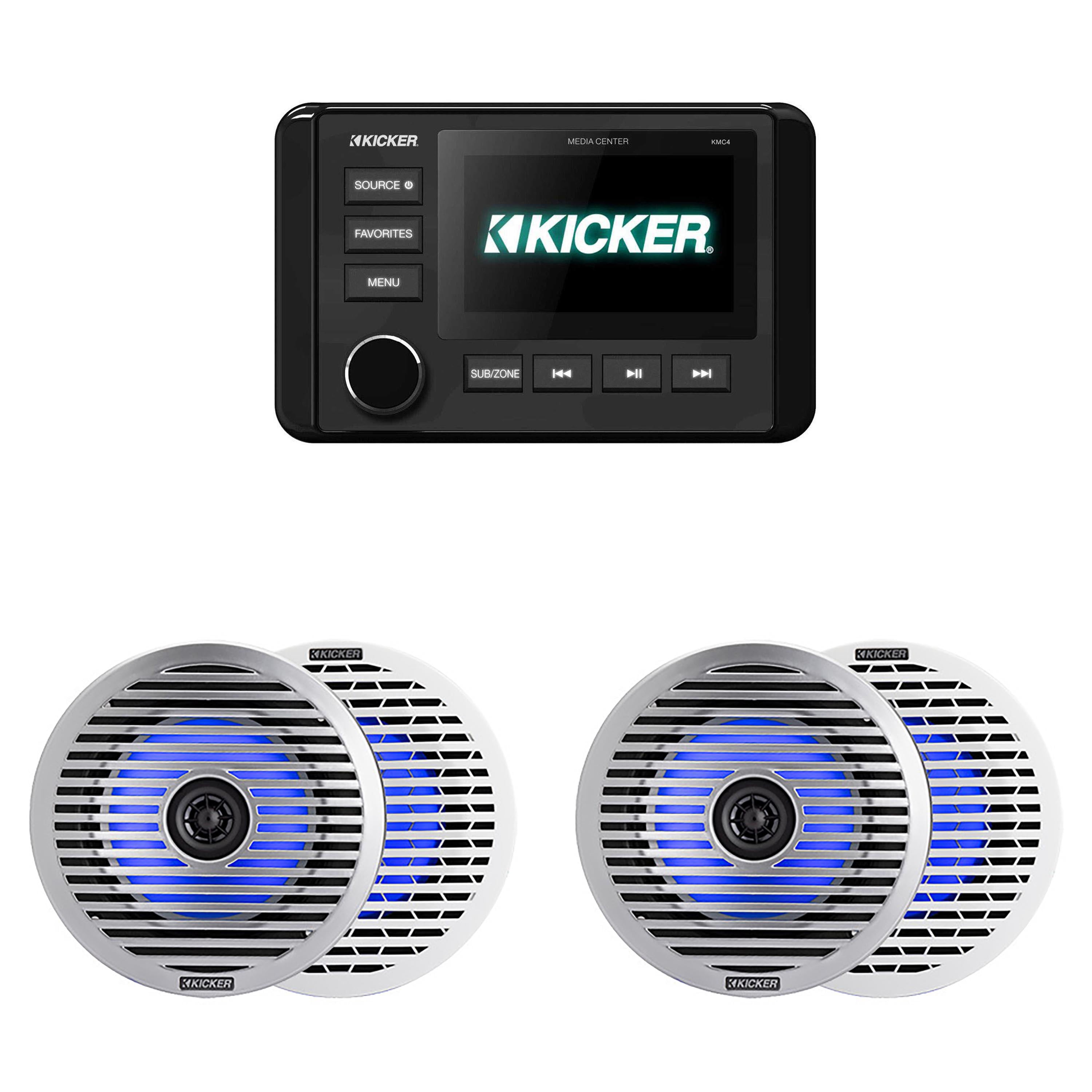 Kicker 46KMC4 Marine Gauge-Style Source & (2 Pair ) 51KM614FL 6.5" Thin ...