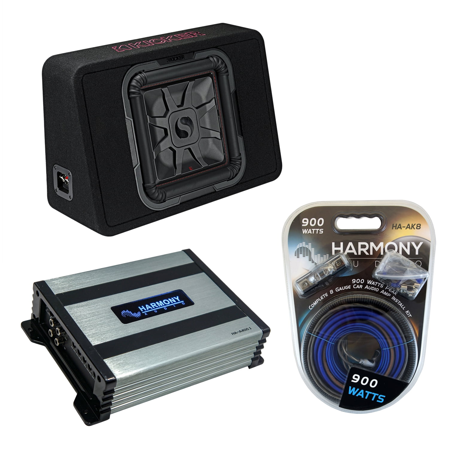 Kicker 46TL7T122 Car Audio L7T Loaded Square 12" Thin Sub Box & HA-A400 ...