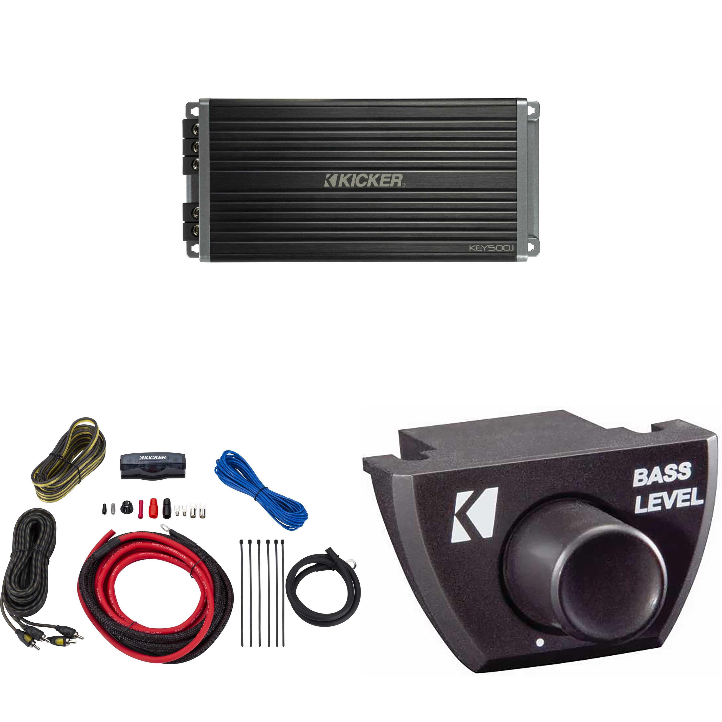 Kicker 47KEY5001 500-Watt Mono Channel Amp With Bass Knob, Amp Kit ...
