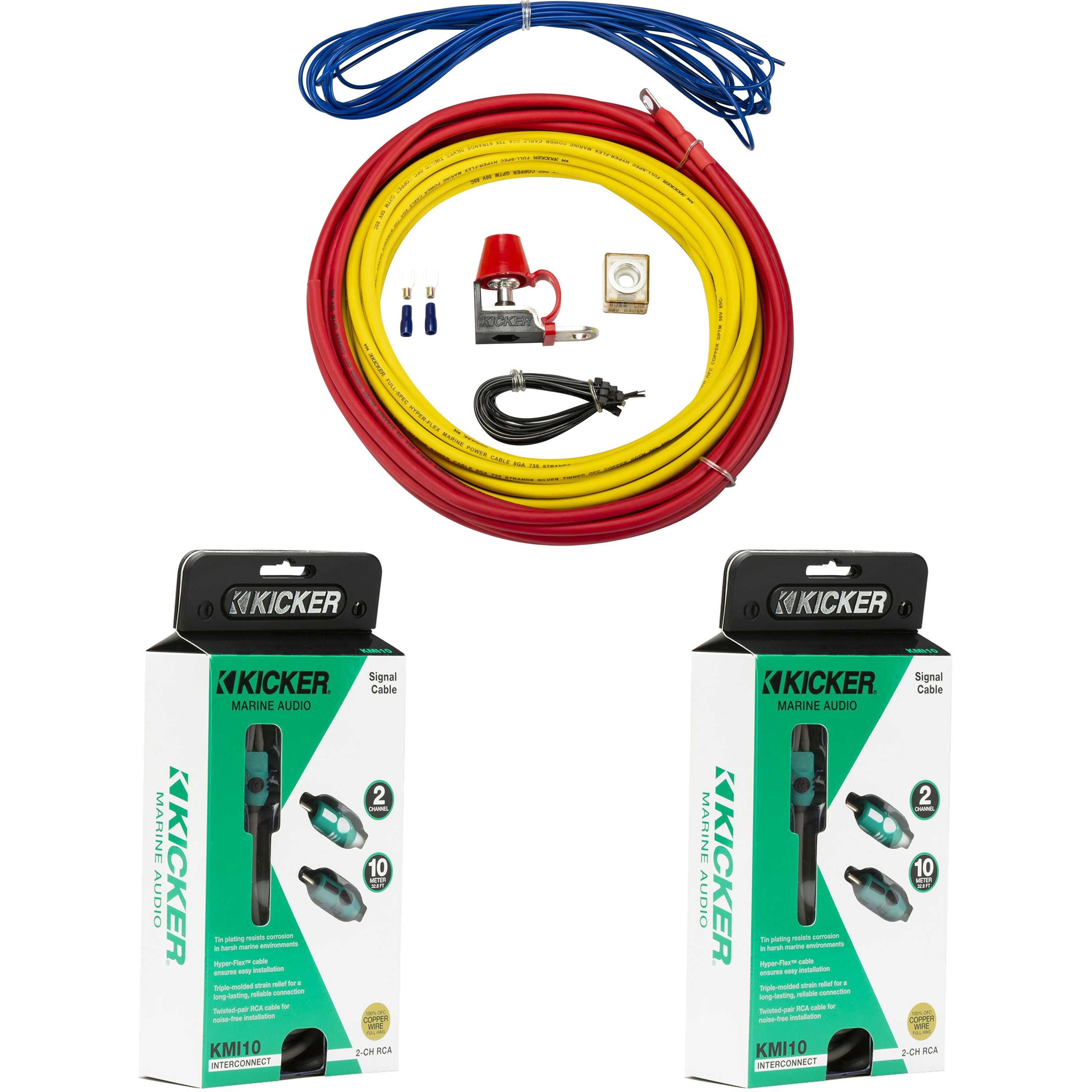 Kicker 47KMPK8 Marine 8awg Amp Power Kit & (2) 47KMI10 10 Meter RCA ...