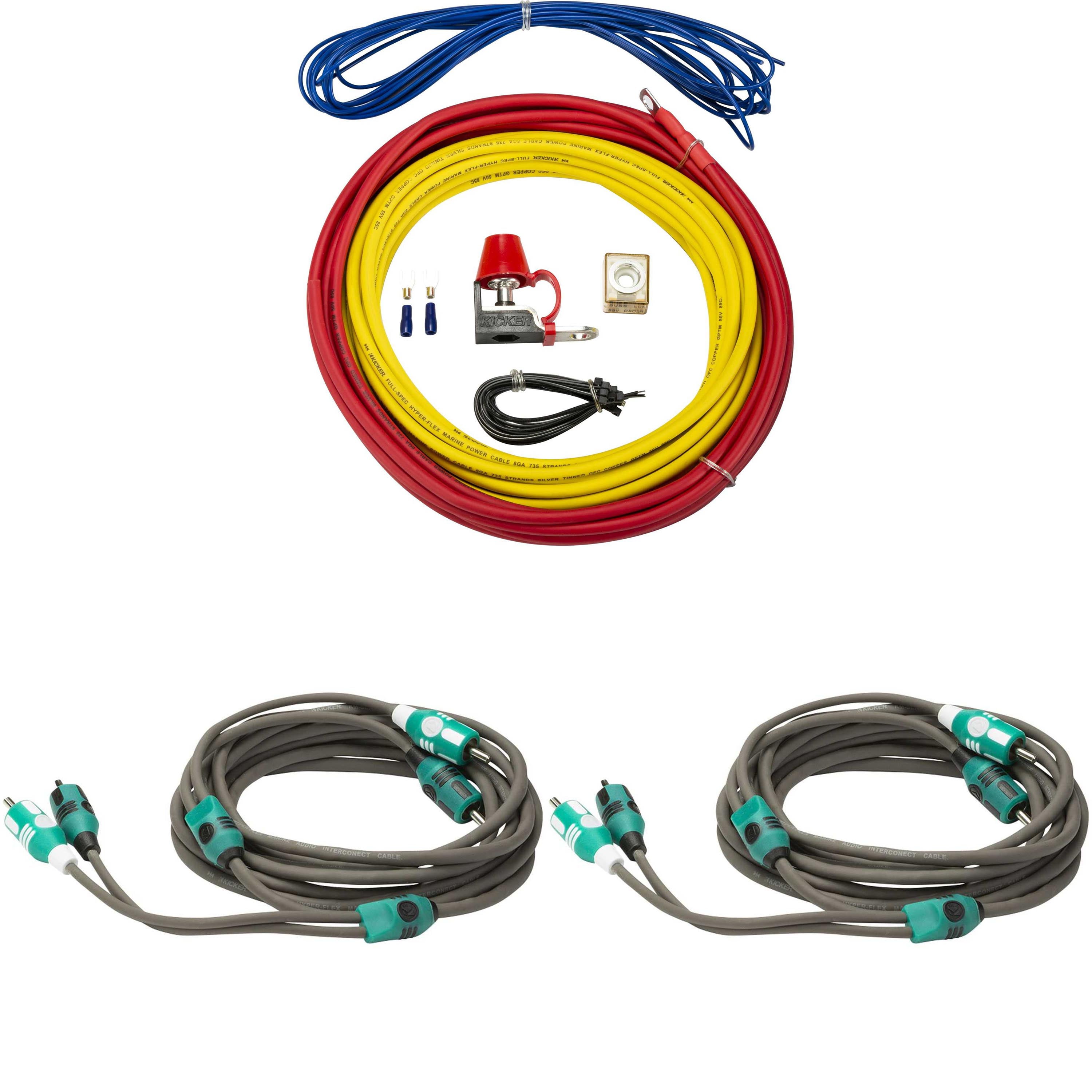 Kicker 47KMPK8 Marine 8awg Amp Power Kit & (2) 47KMI3 3 Meter RCA Cable ...