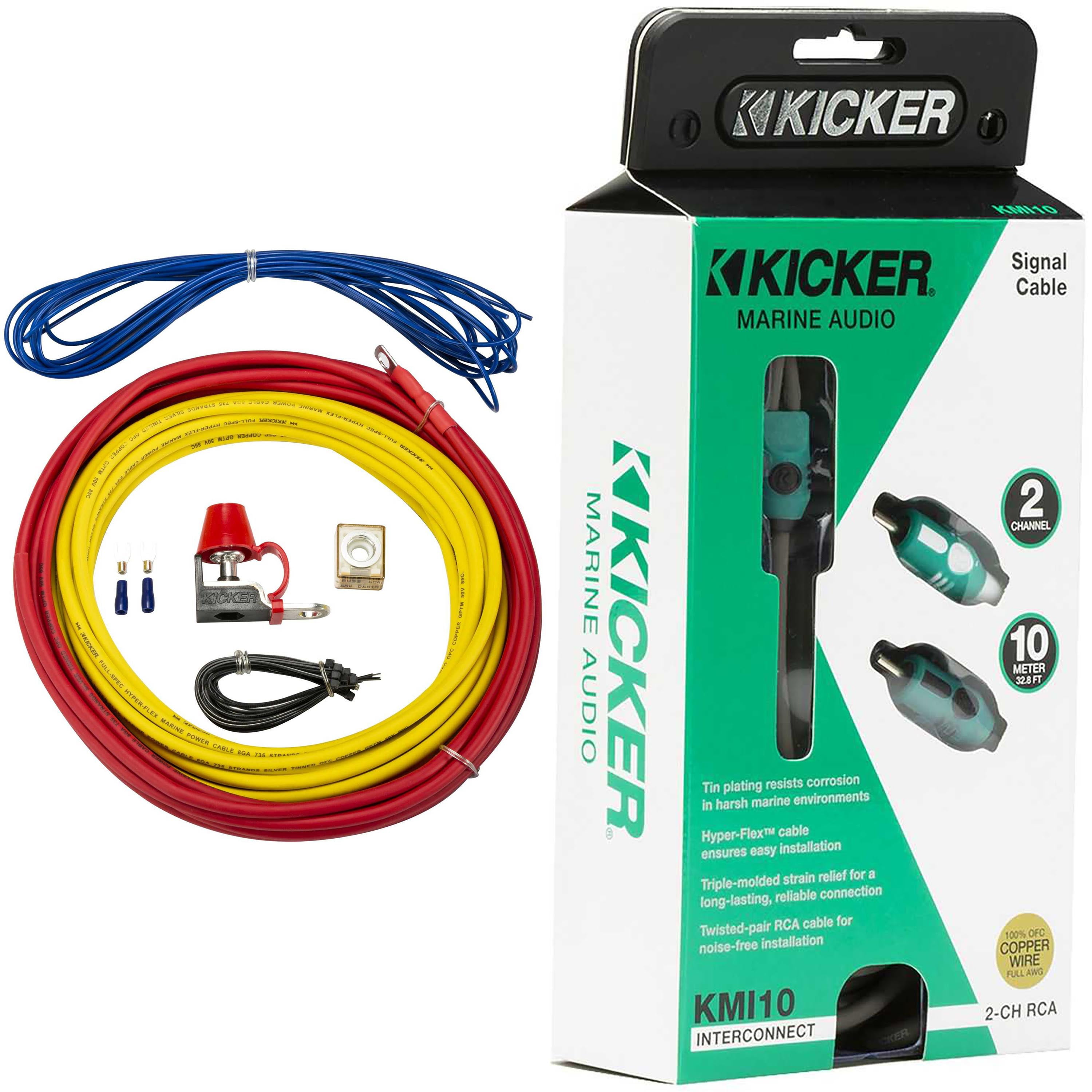 Kicker 47KMPK8 Marine 8awg Amp Power Kit & 47KMI10 10 Meter RCA Cable ...