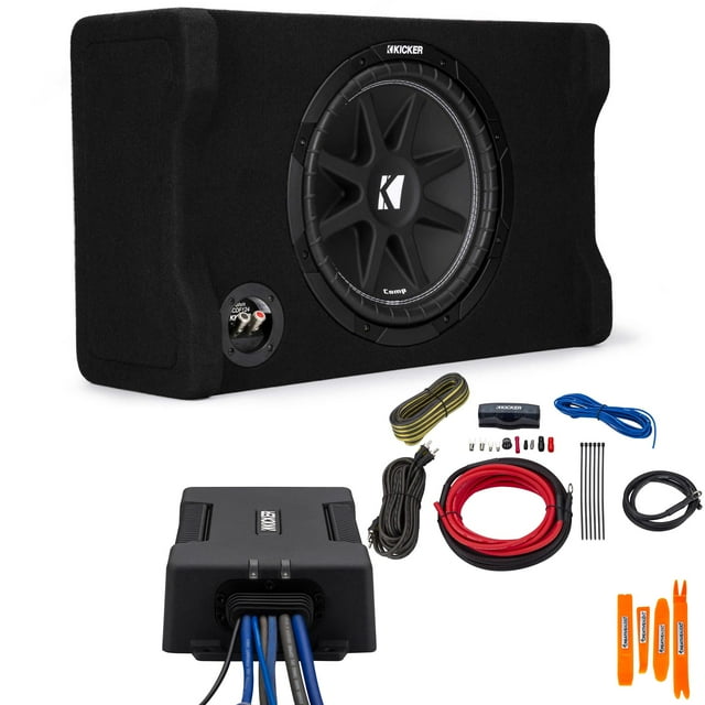 Kicker Audio Powered 12" Subwoofer Amp Kicker Box Combo Kit with Down ...