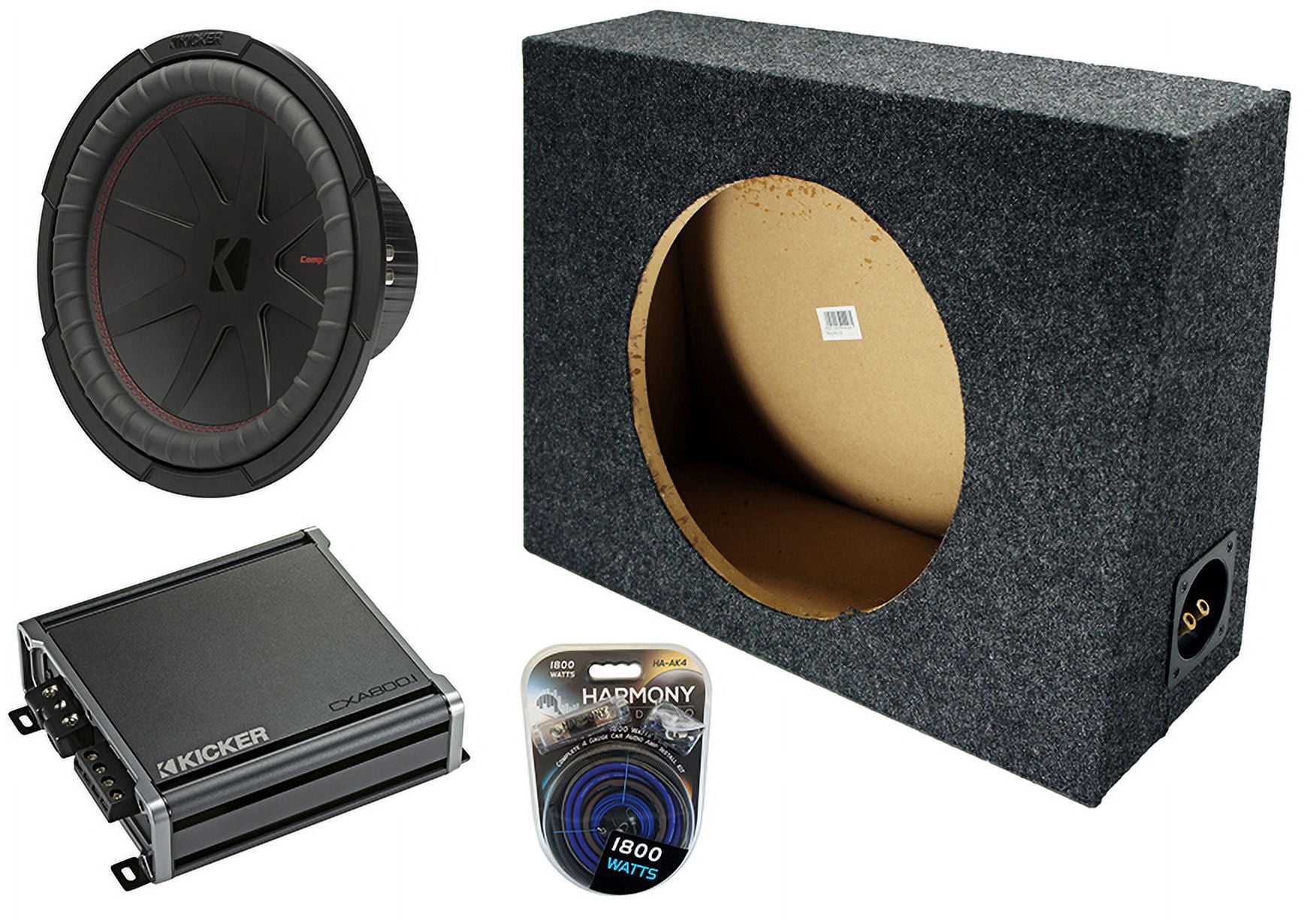 Kicker 48CWR124 Universal 12" 500W Sub, 46CXA8001 1600W Amp & 112TRUCK ...