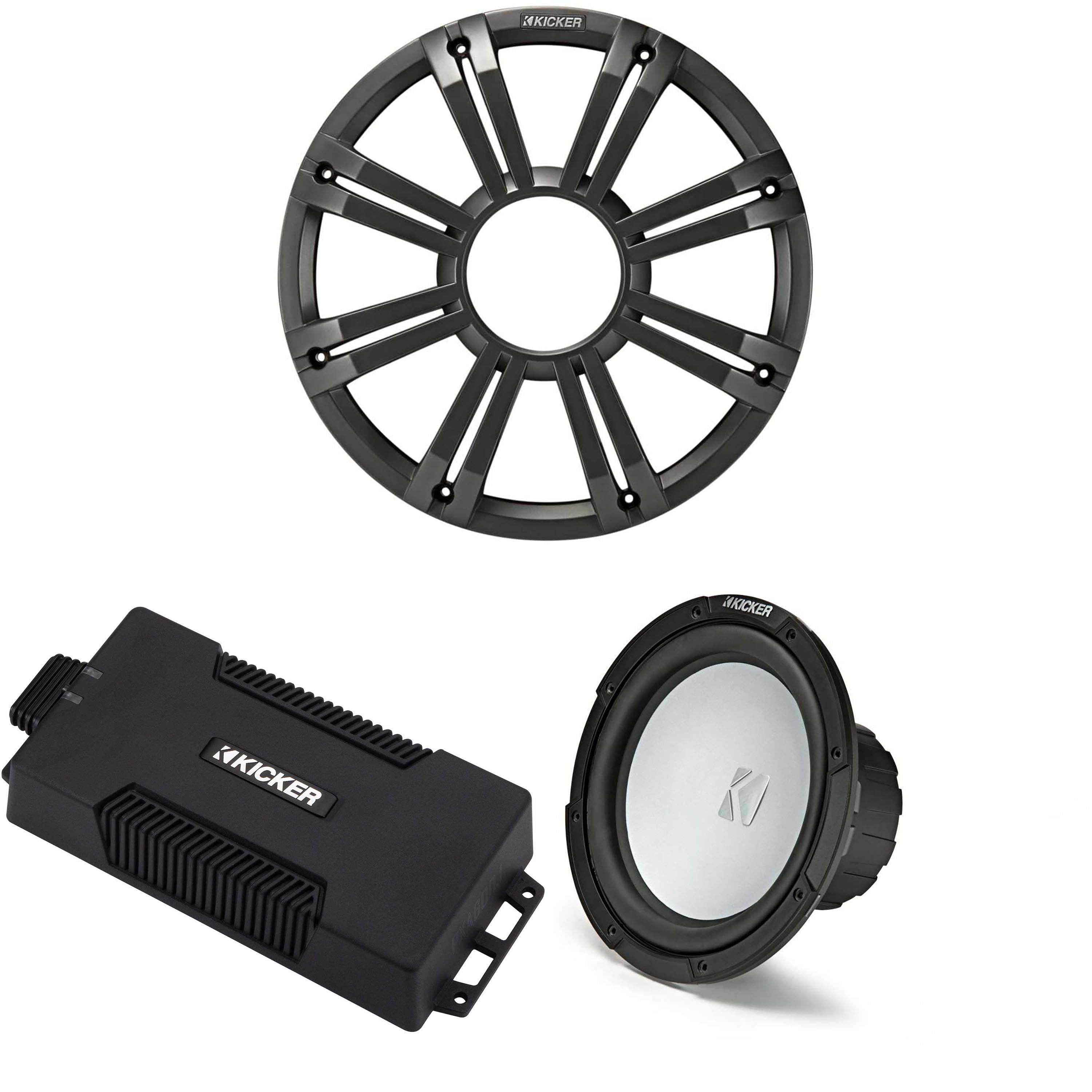 Kicker 48PXA6001 Weatherproof Powersport Mono Amp & 10" 2 Ohm Free-Air ...