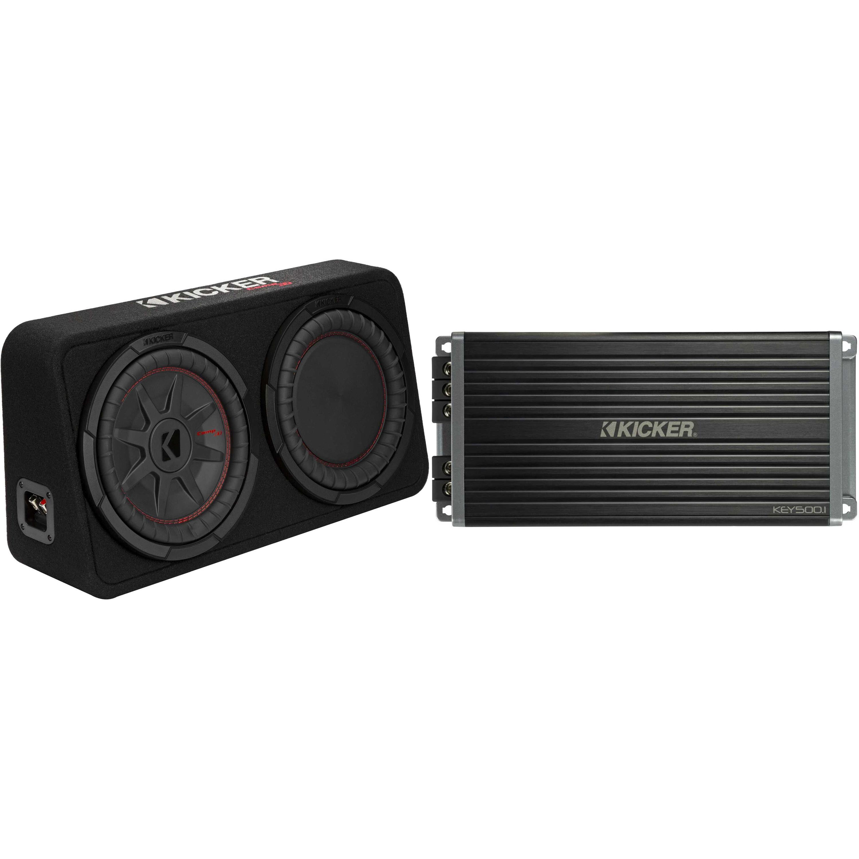 Kicker 48TCWRT102 CompRT 10" subwoofer in thin profile enclosure, 2ohm with 47KEY5001 Amp Bundle ...