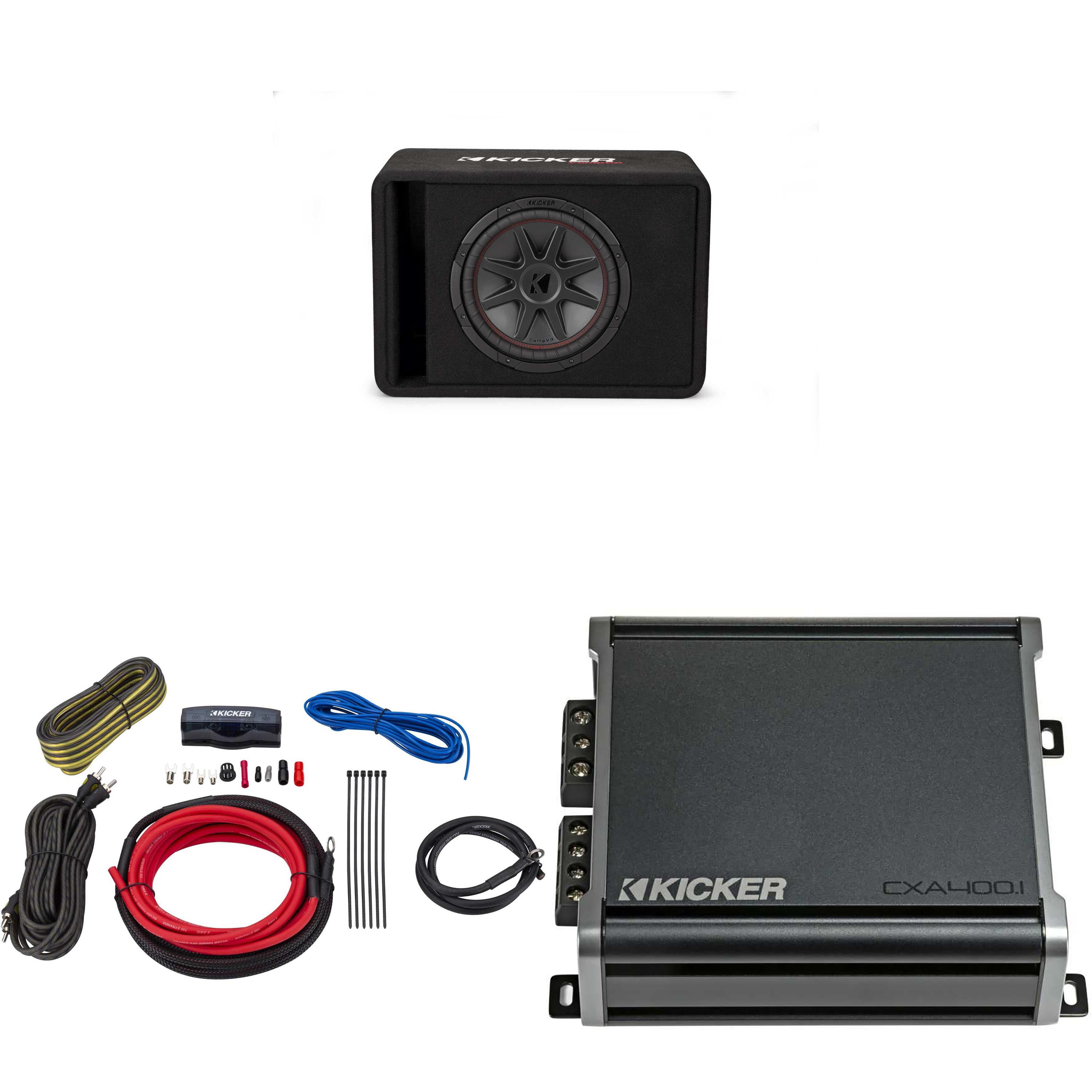 Kicker 48VCVR122 CompVR 12" single subwoofer in vented box, 2-ohm w/ 46CXA4001, Amp Kit Bundle ...