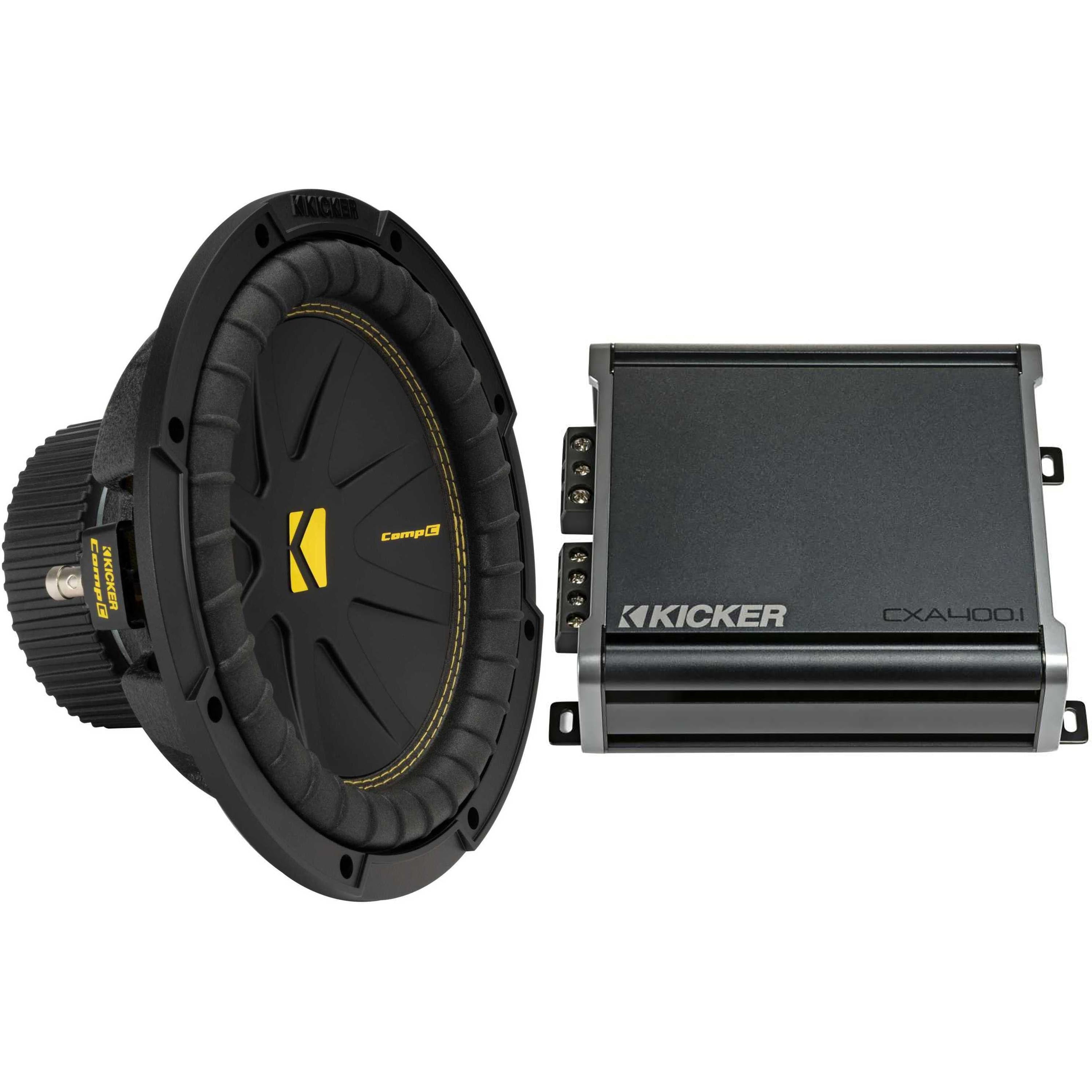 Kicker 50CWCS104 CompC 10" Subwoofer, Single 4-Ohm with CXA4001 Amp ...