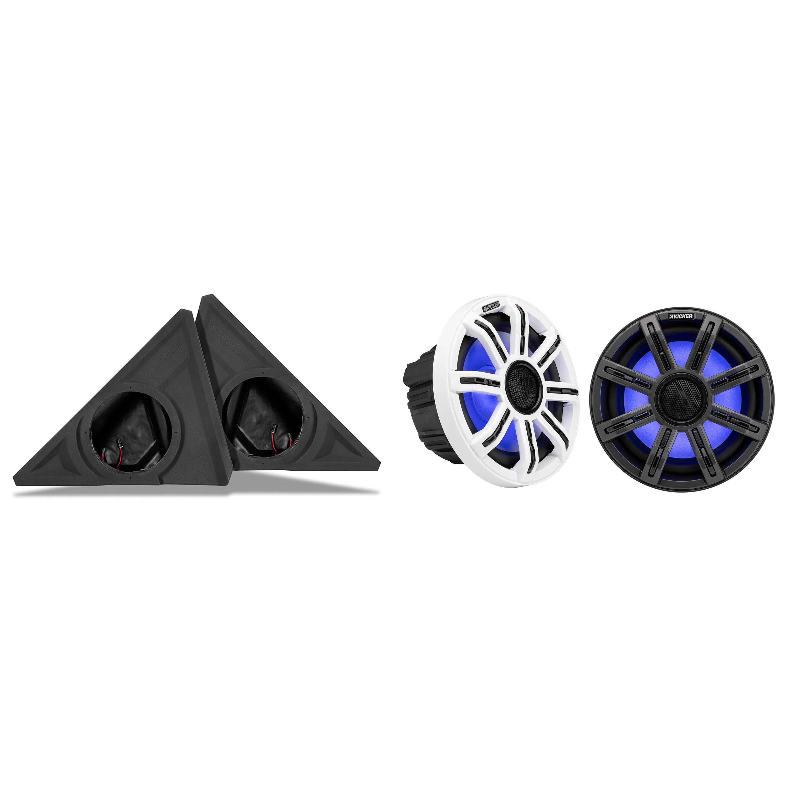 Kicker 51MSC8 8" Premium Marine LED Speakers and Front 8" Speaker Pods ...